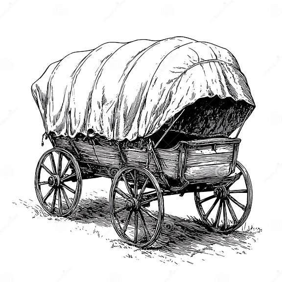 Vintage Covered Wagon Drawing Stock Illustration - Illustration of ...