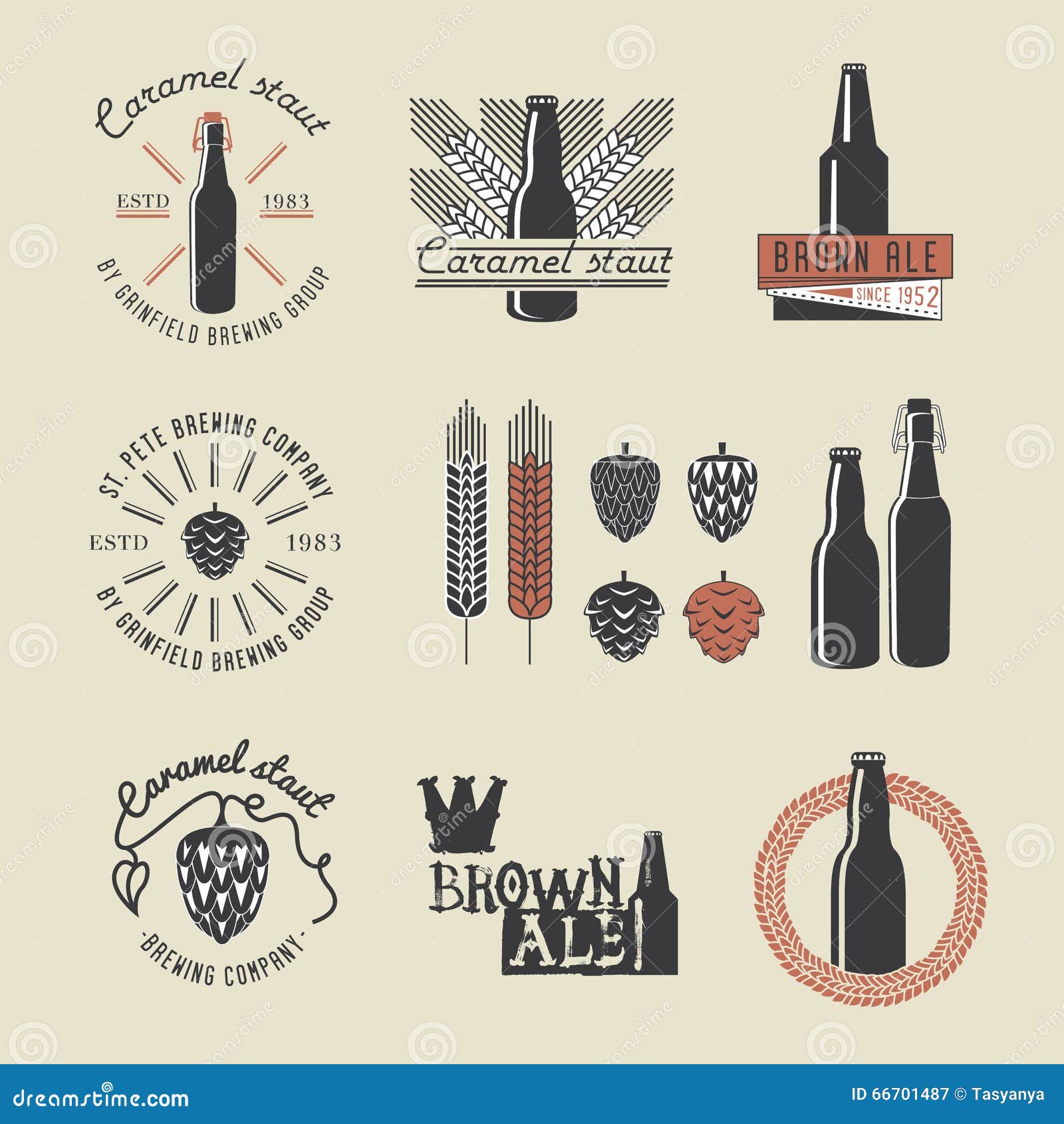 Vintage Craft Beer Brewery Emblems. Stock Vector - Illustration of ...