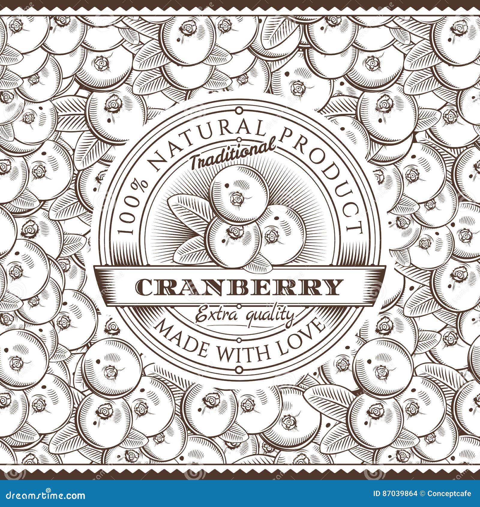 Vintage Cranberry Label on Seamless Pattern Stock Vector - Illustration ...
