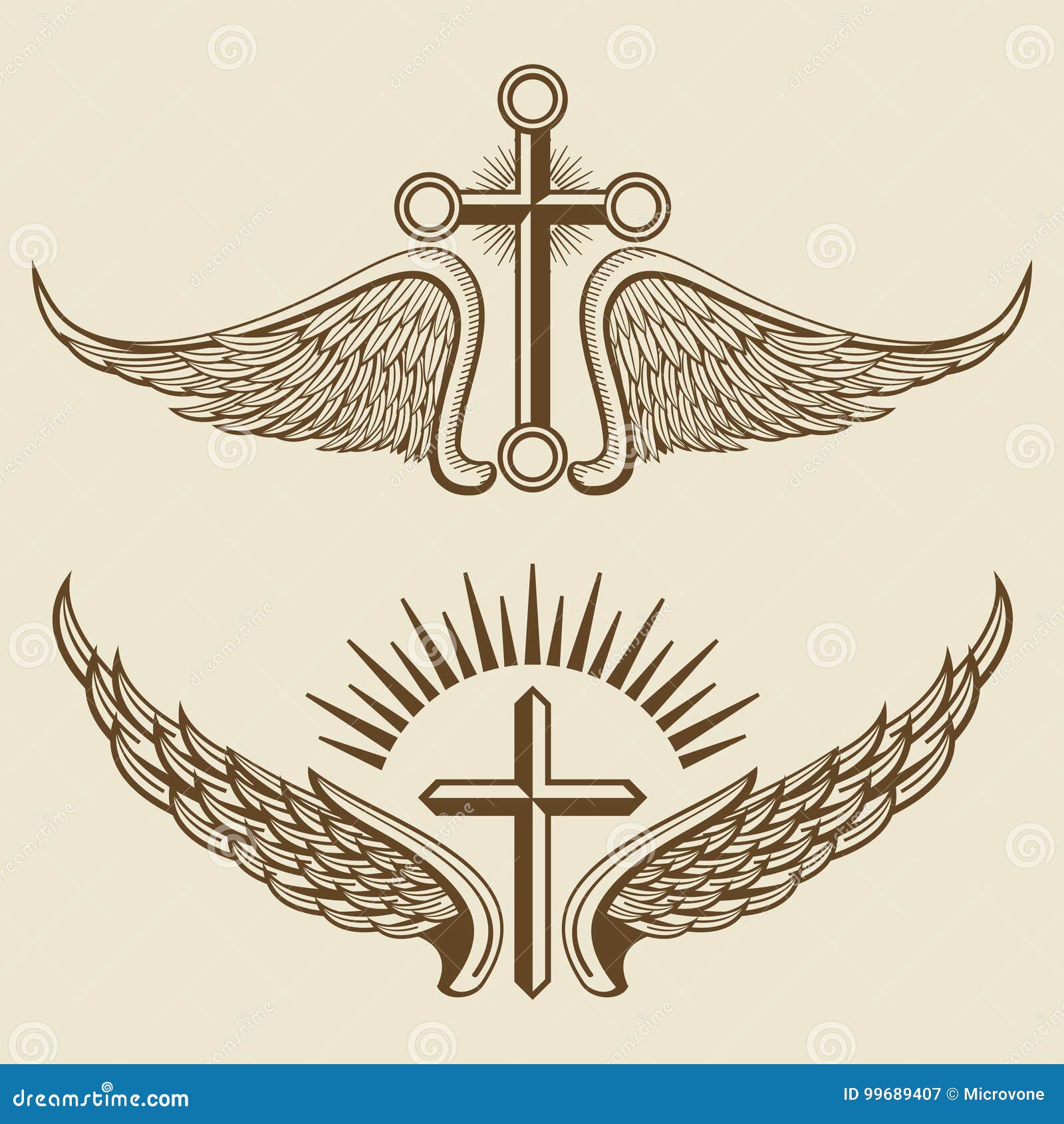 Vintage Cross and Wings Vector Elements Stock Vector - Illustration of ...