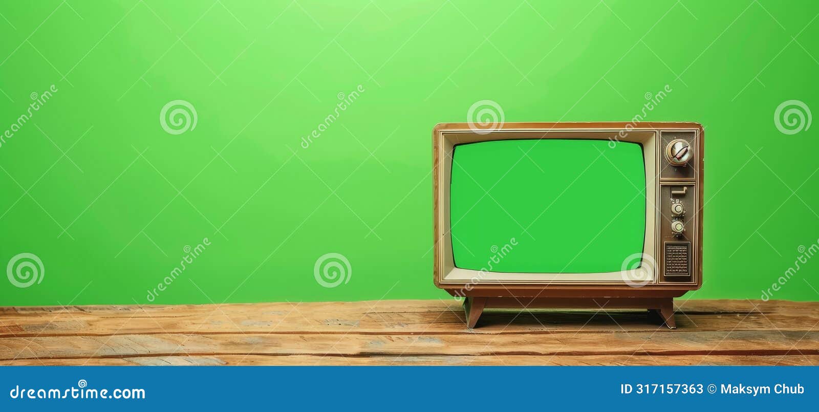 Vintage Crt Tv with Glowing Green Screen on Plain Background for ...