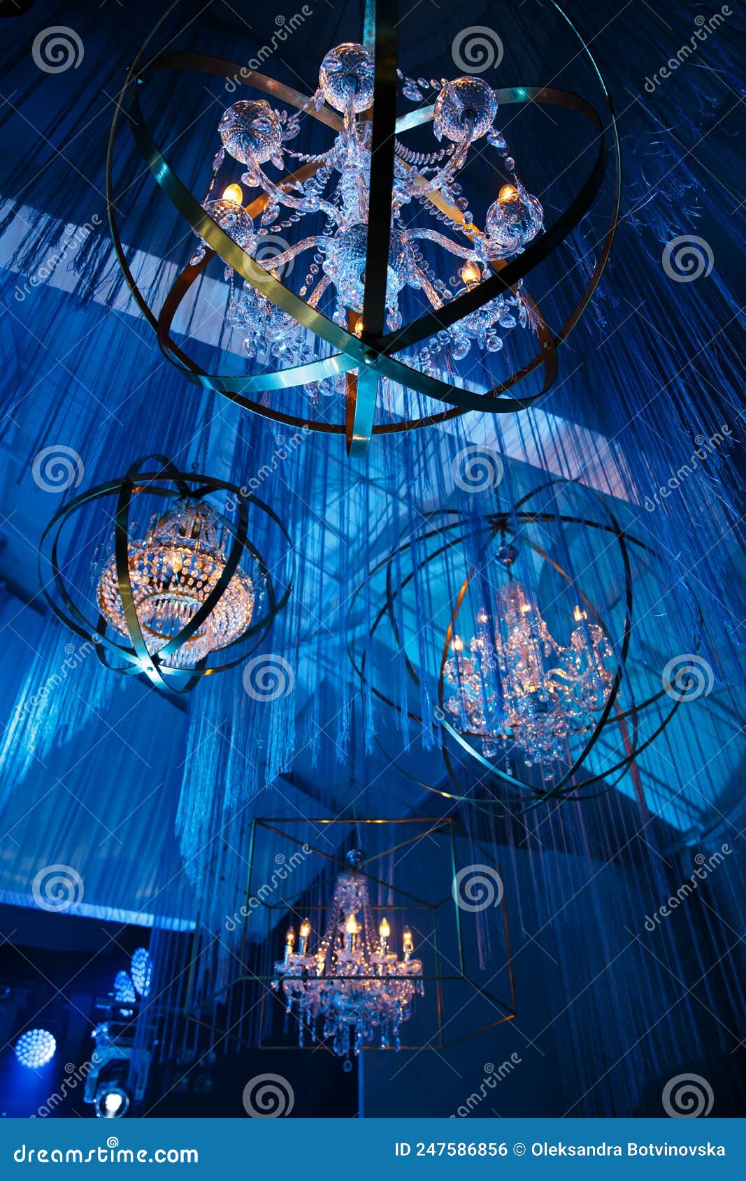 Vintage Crystal Chandeliers at a Wedding Party Stock Photo - Image of ...