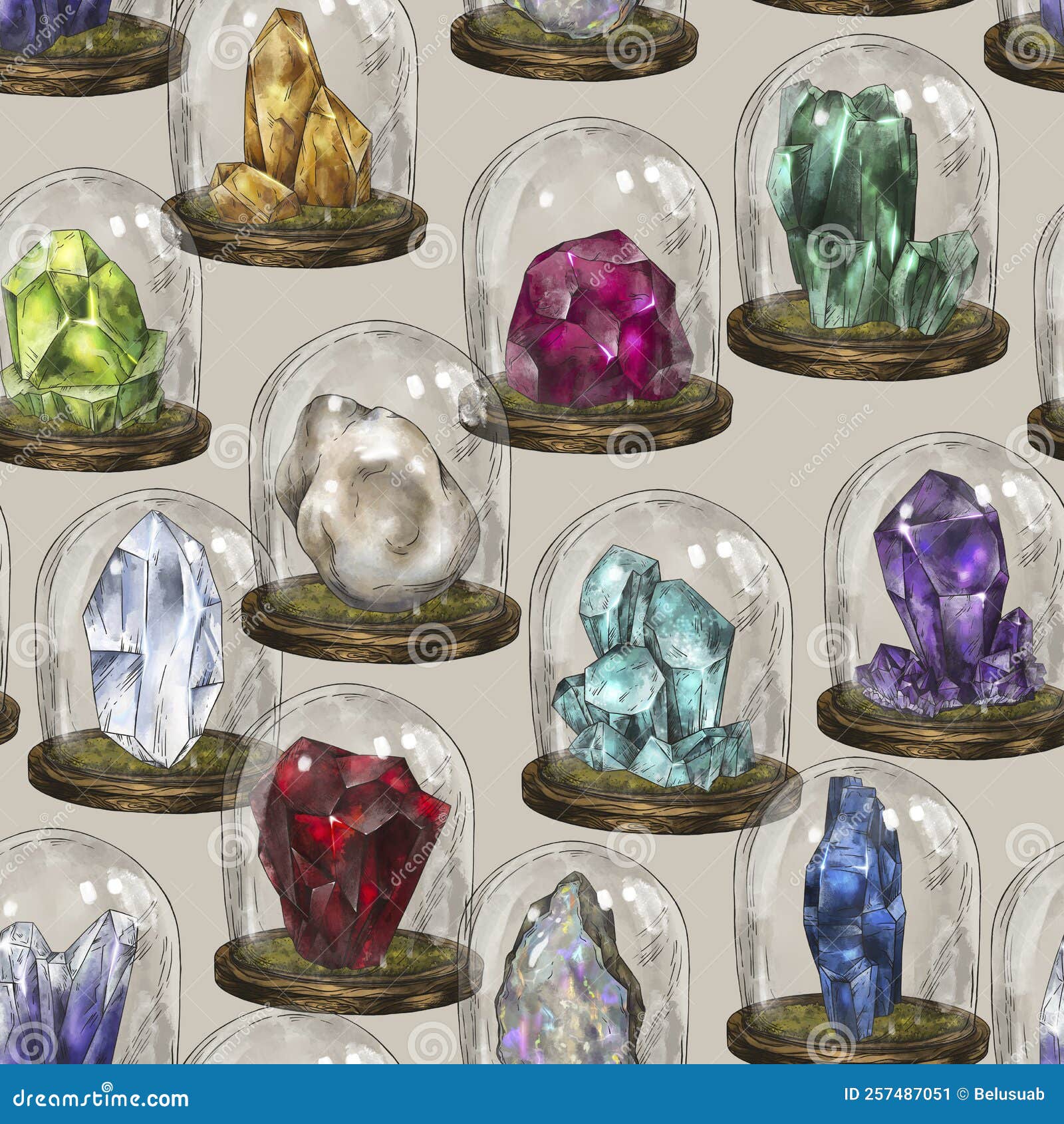 Vintage Crystal Seamless Pattern, Magic Birthstones Texture Stock ...