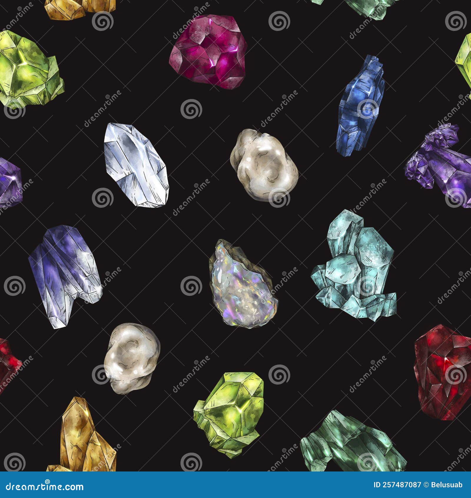 Vintage Crystal Seamless Pattern, Magic Birthstones Texture Stock ...