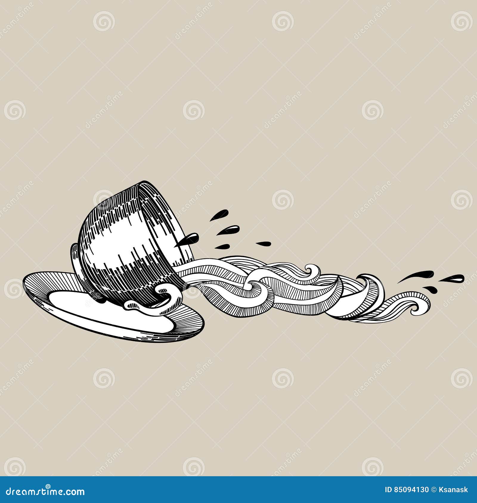 Vintage Cup and Coffee Stream. Stock Vector - Illustration of etching ...