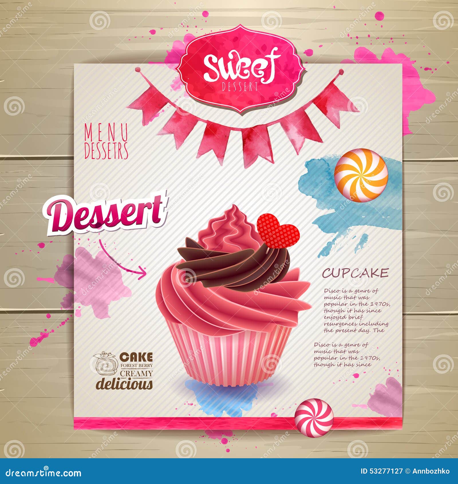 Cupcake Poster Design Bakery Cake Dessert Card Vector Illustration ...