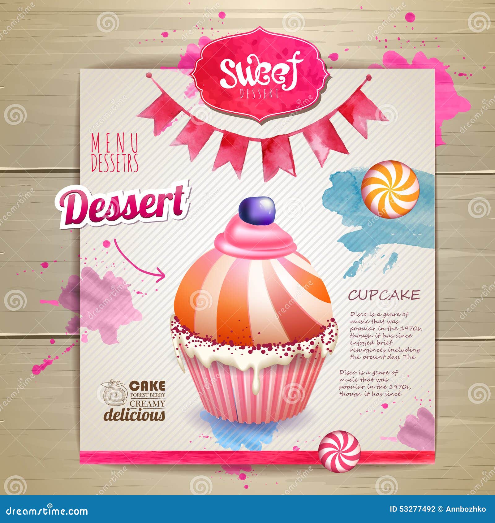Cupcake Poster Design Bakery Cake Dessert Card Vector Illustration ...