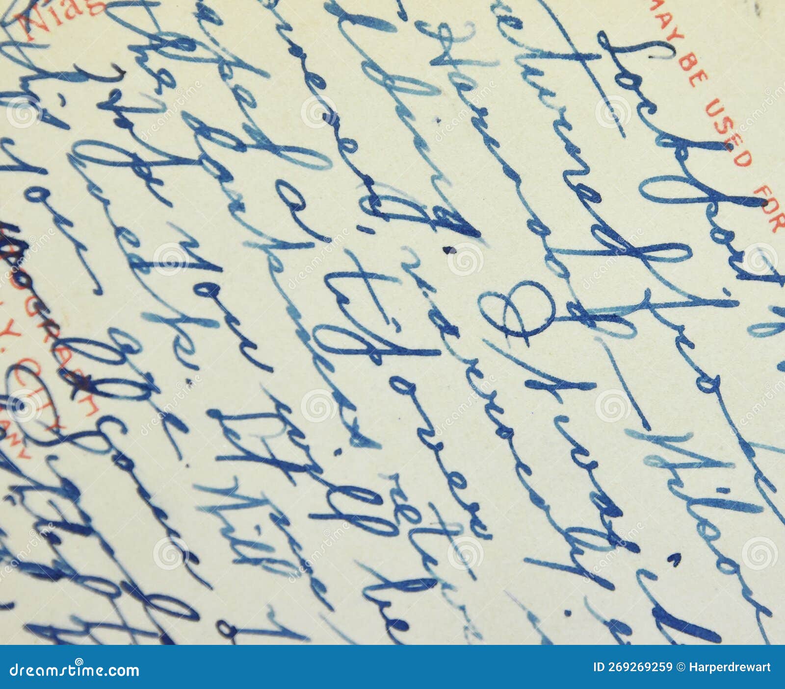 Vintage Handwriting Post Card Stock Image - Image of blue, calligraphy ...