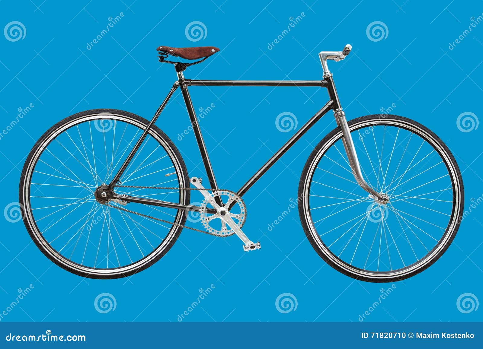 Vintage Custom Singlespeed Bicycle Isolated on Blue Background Stock ...