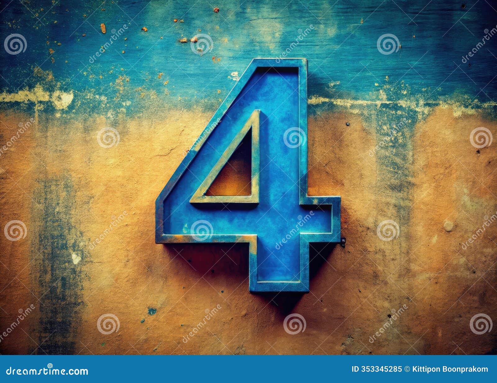 Vintage 3D Blue Number 4 Empty Text Box Graphic Design Element Perfect ...