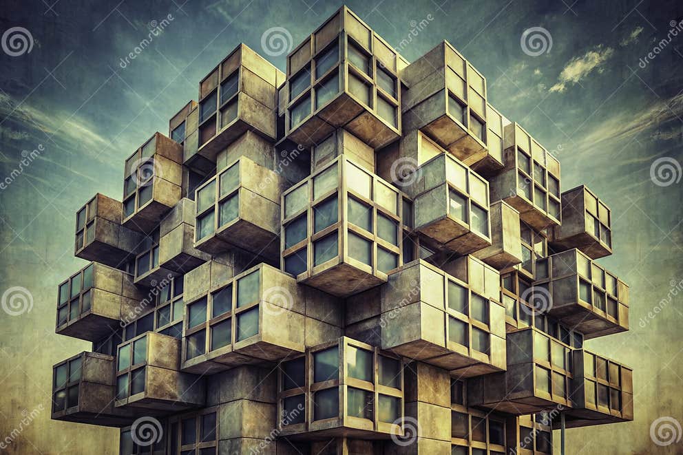 Vintage 3D Rendered Cube Cityscape a Retro Architectural Visualization ...