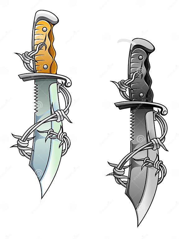 Vintage Dagger with Barbed Wire Stock Vector - Illustration of black ...