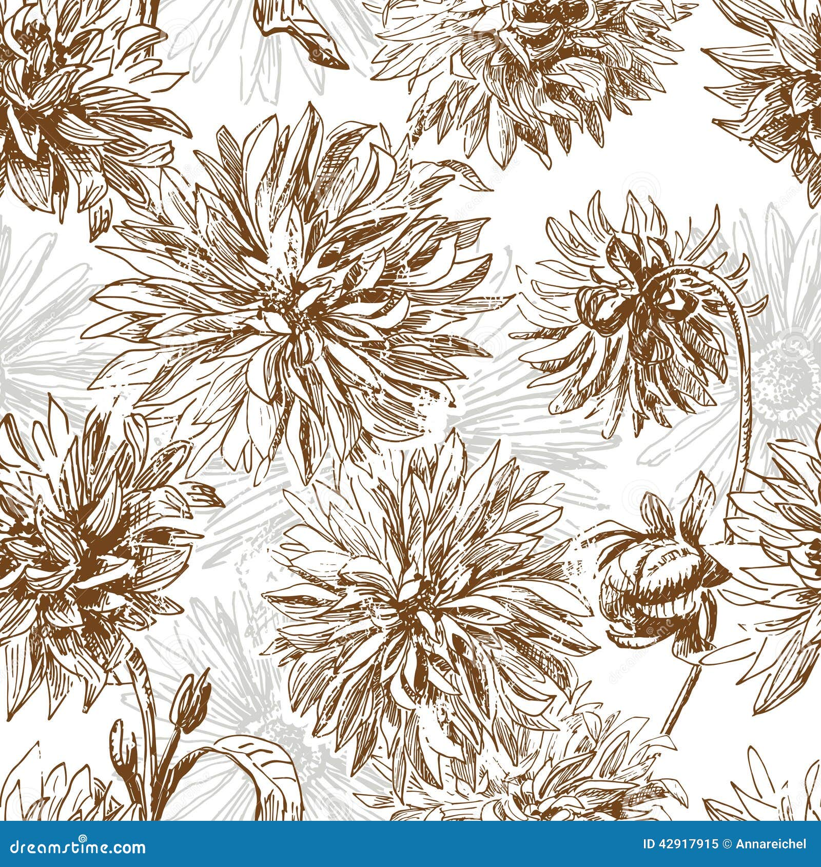 Vintage Dahlia Flowers Seamless Pattern Stock Vector - Illustration of ...