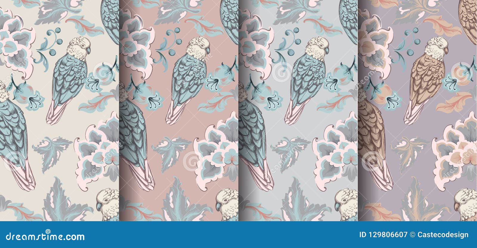 Vintage Damask Pattern Set Vector. Old 30s Style Decoration Textures ...