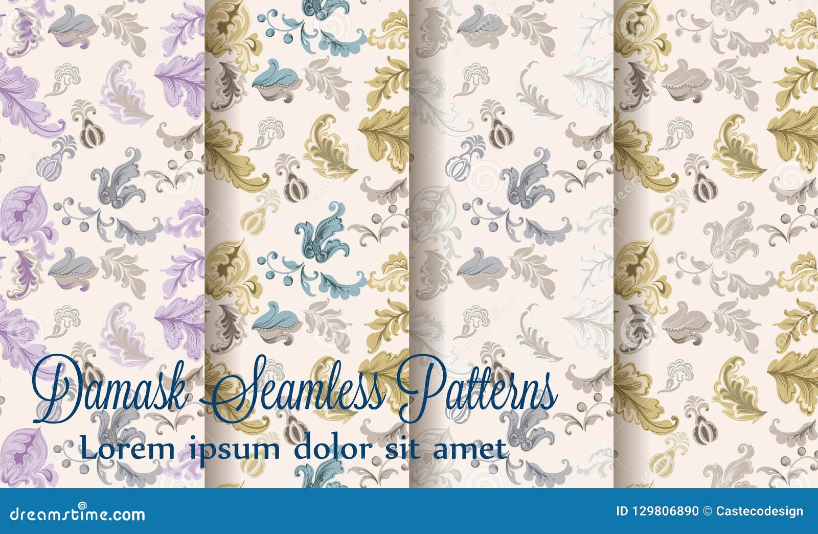 Vintage Damask Patterns Set Collection Vector. Old 30s Style Decoration ...