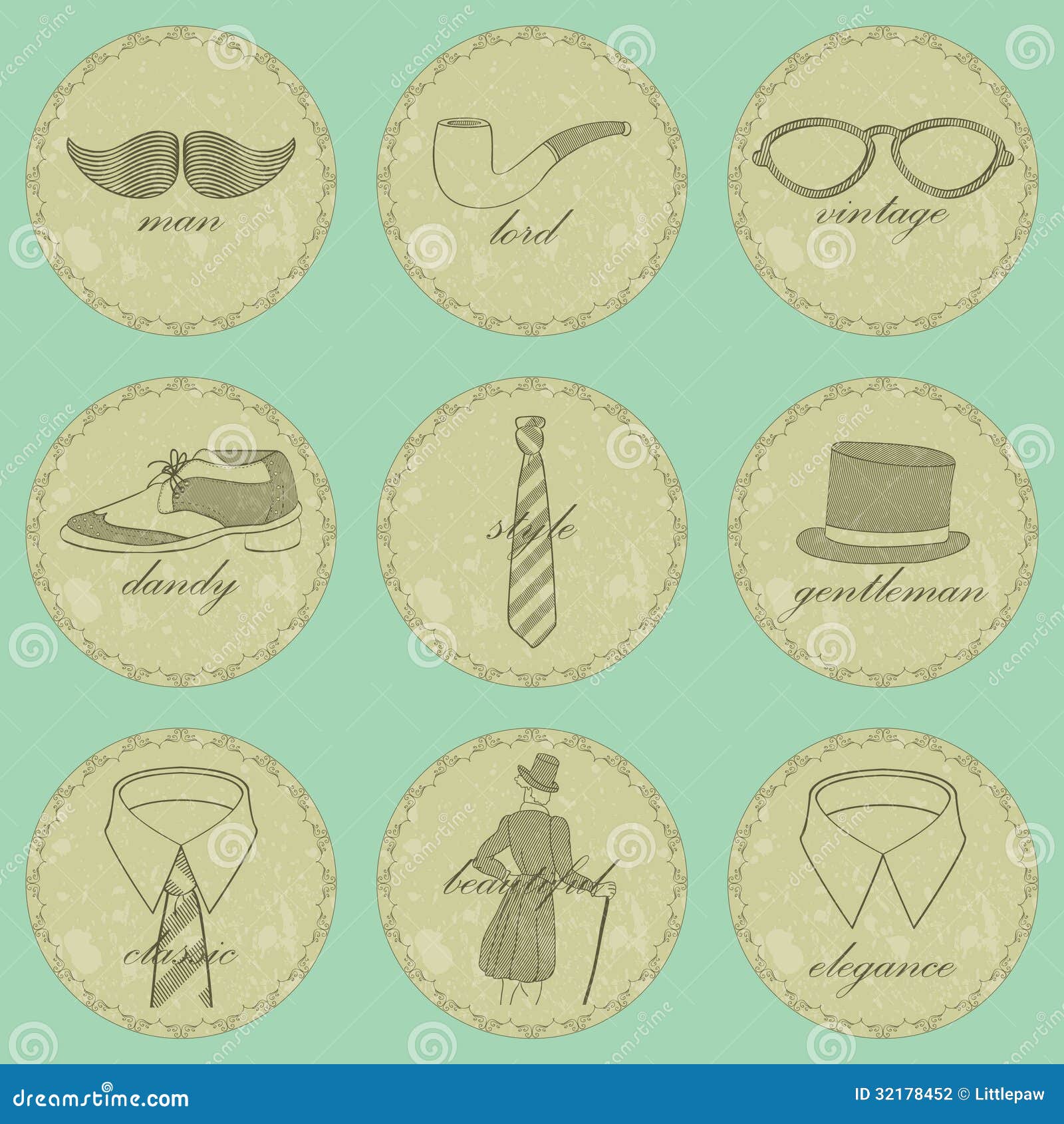 Vintage dandy icons stock illustration. Illustration of scrapbook ...