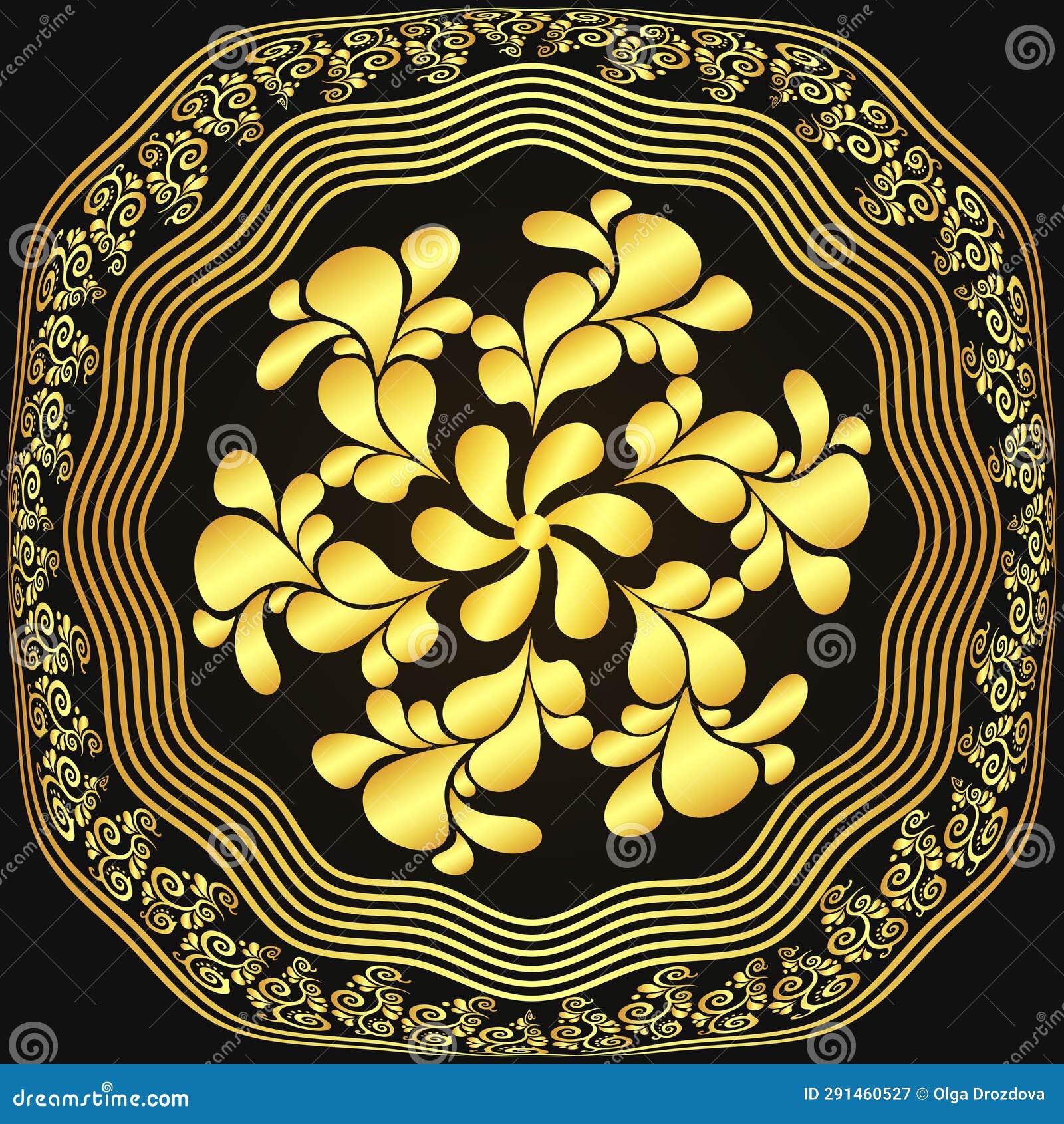 Vintage Dark Patten with Gold Mandala Stock Illustration - Illustration ...