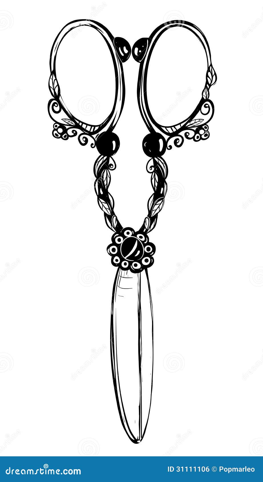 Vintage Decorated Scissors Black Ink Illustration Stock Vector ...