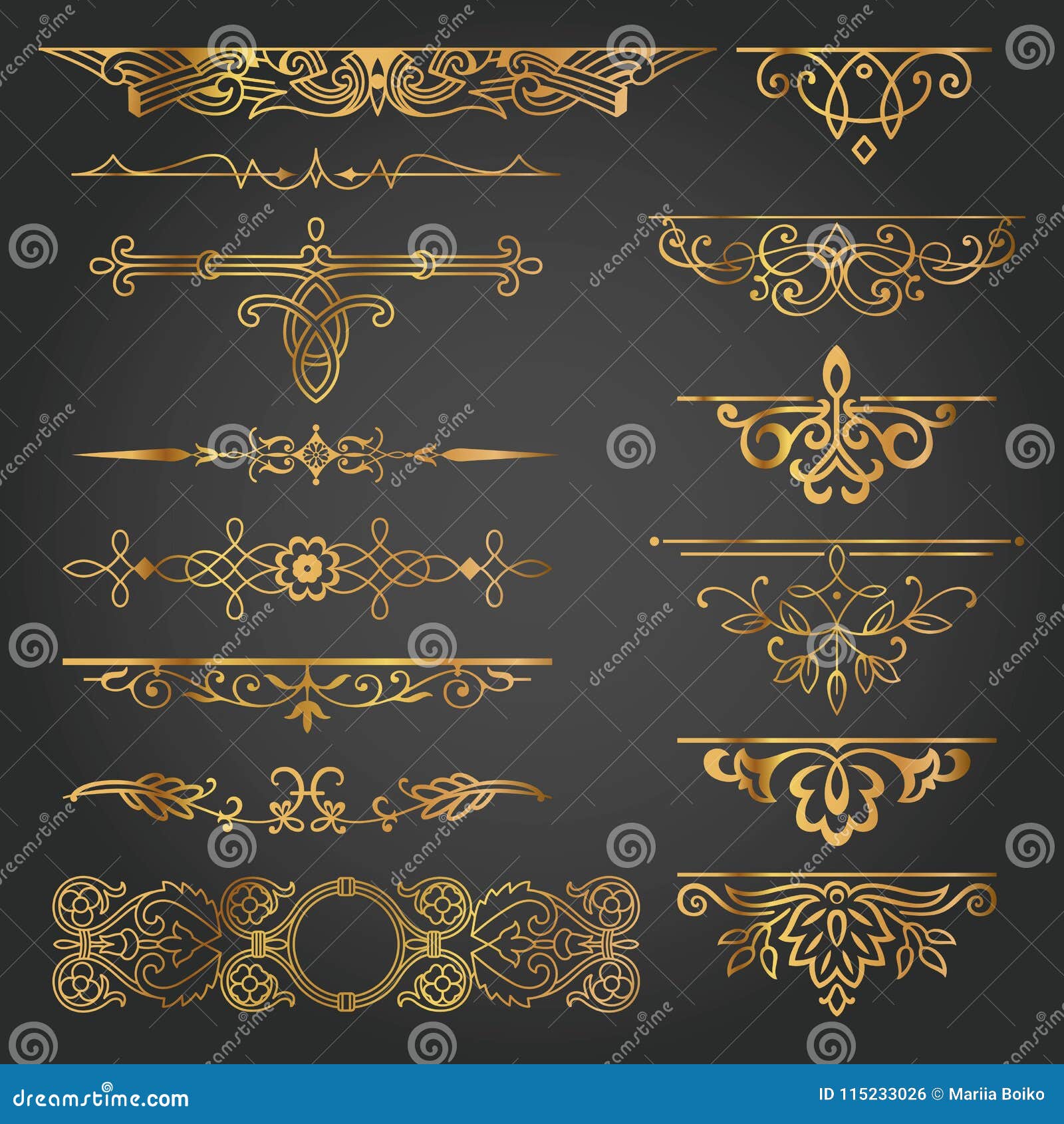 Vintage Decorative Design Element Set Gold Stock Vector - Illustration ...