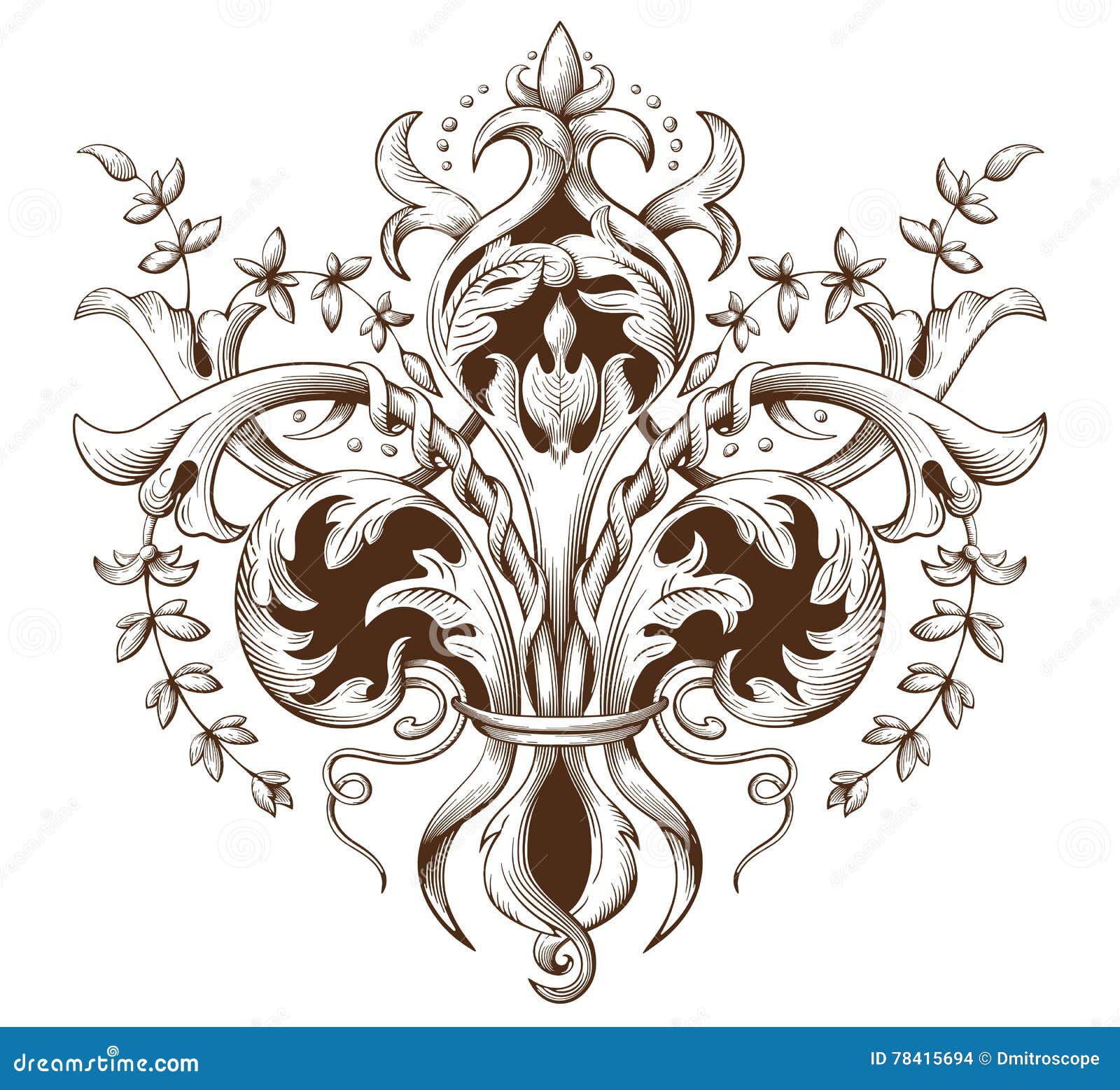 Vintage Decorative Element Engraving with Baroque Ornament Pattern ...