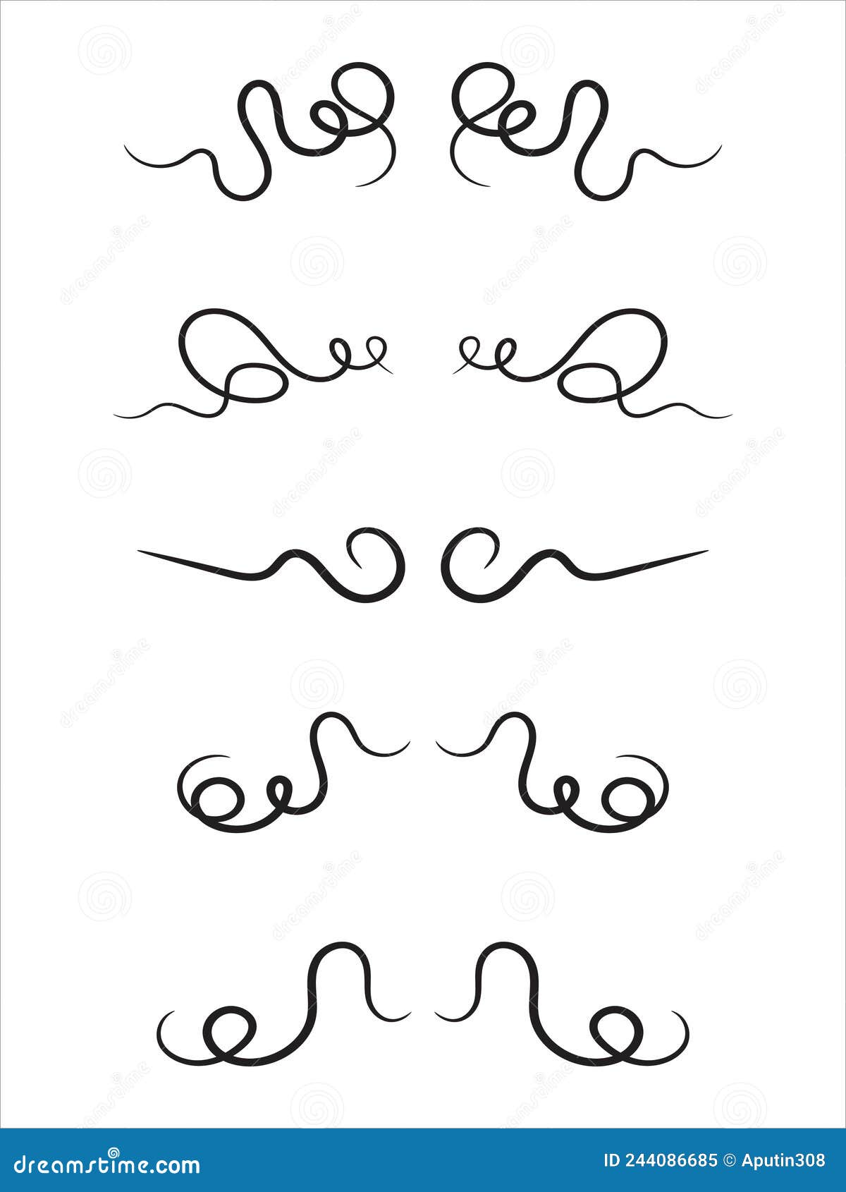 Vintage Decorative Elements Line Vector Isolated Set Stock Vector ...