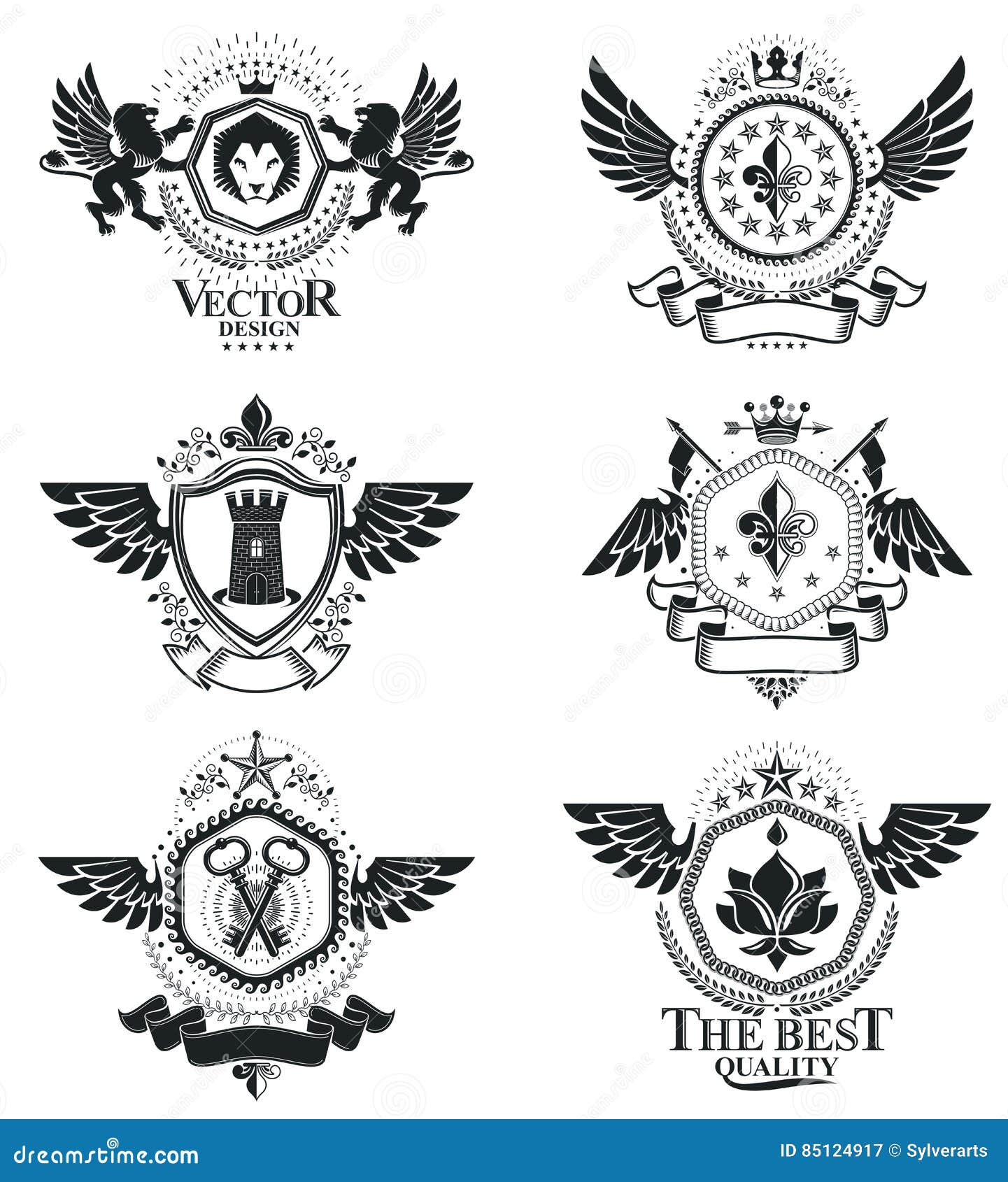 Vintage Decorative Emblems Compositions, Heraldic Vectors. Class Stock ...