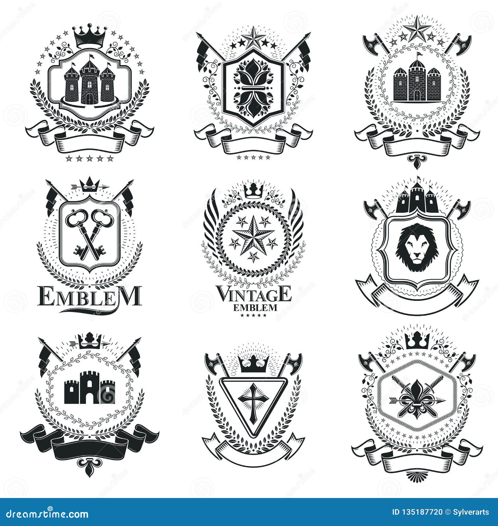 Vintage Decorative Emblems Compositions, Heraldic Vectors. Classy High ...