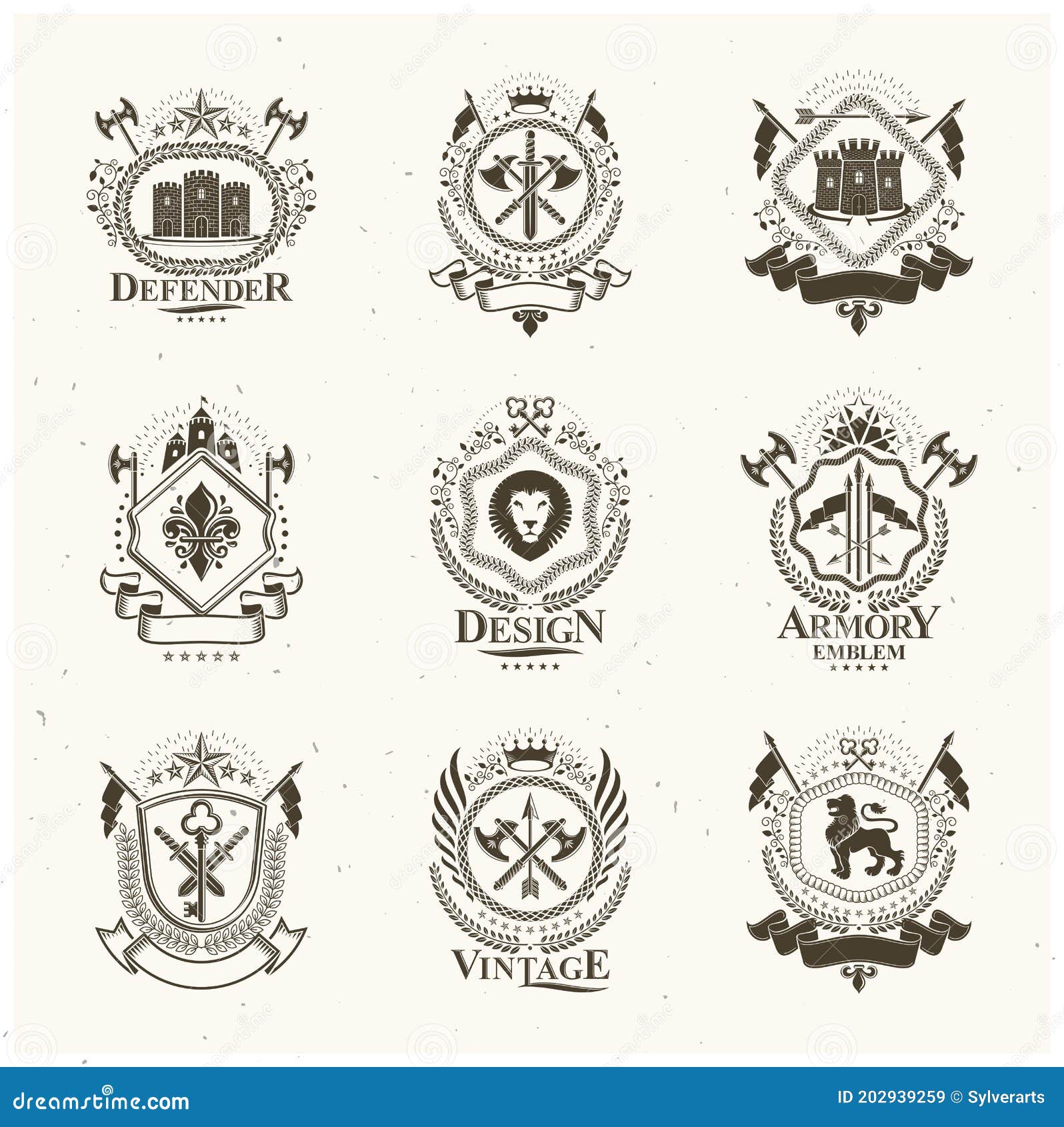 Vintage Decorative Emblems Compositions, Heraldic Vectors. Classy High ...