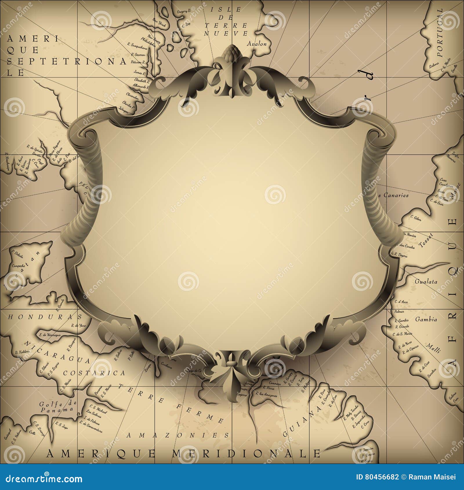 Vintage Decorative Frame Against Old Geographic Map Background Stock ...