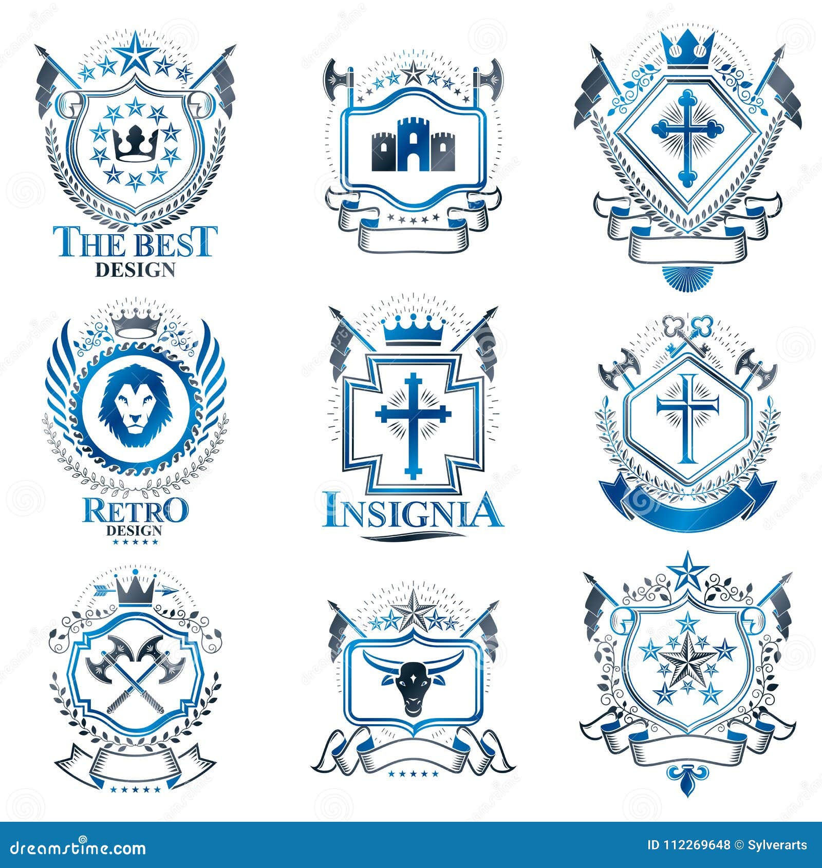 Vintage Decorative Heraldic Vector Emblems Composed with Element Stock ...