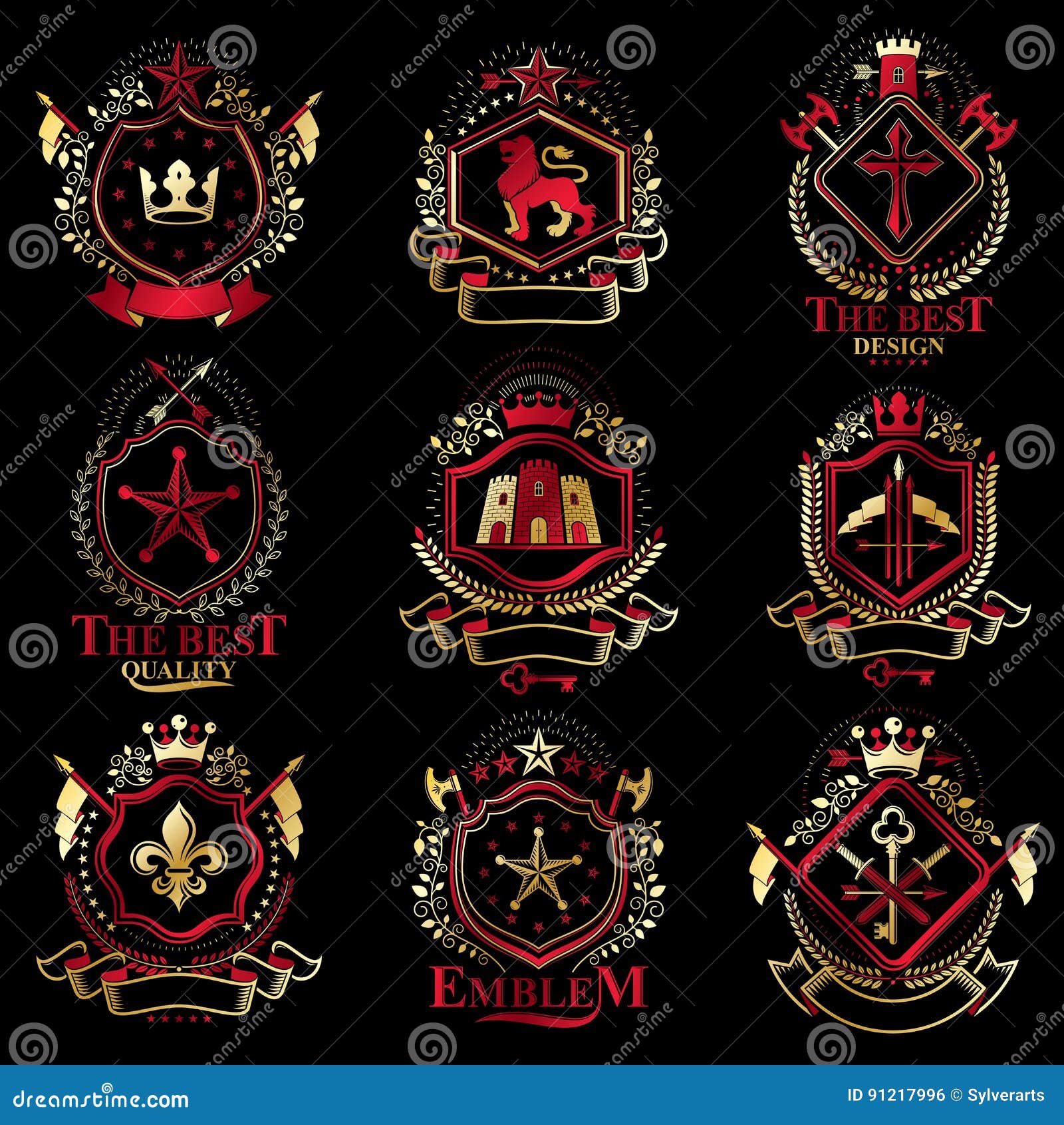 Vintage Decorative Heraldic Vector Emblems Composed with Element Stock ...
