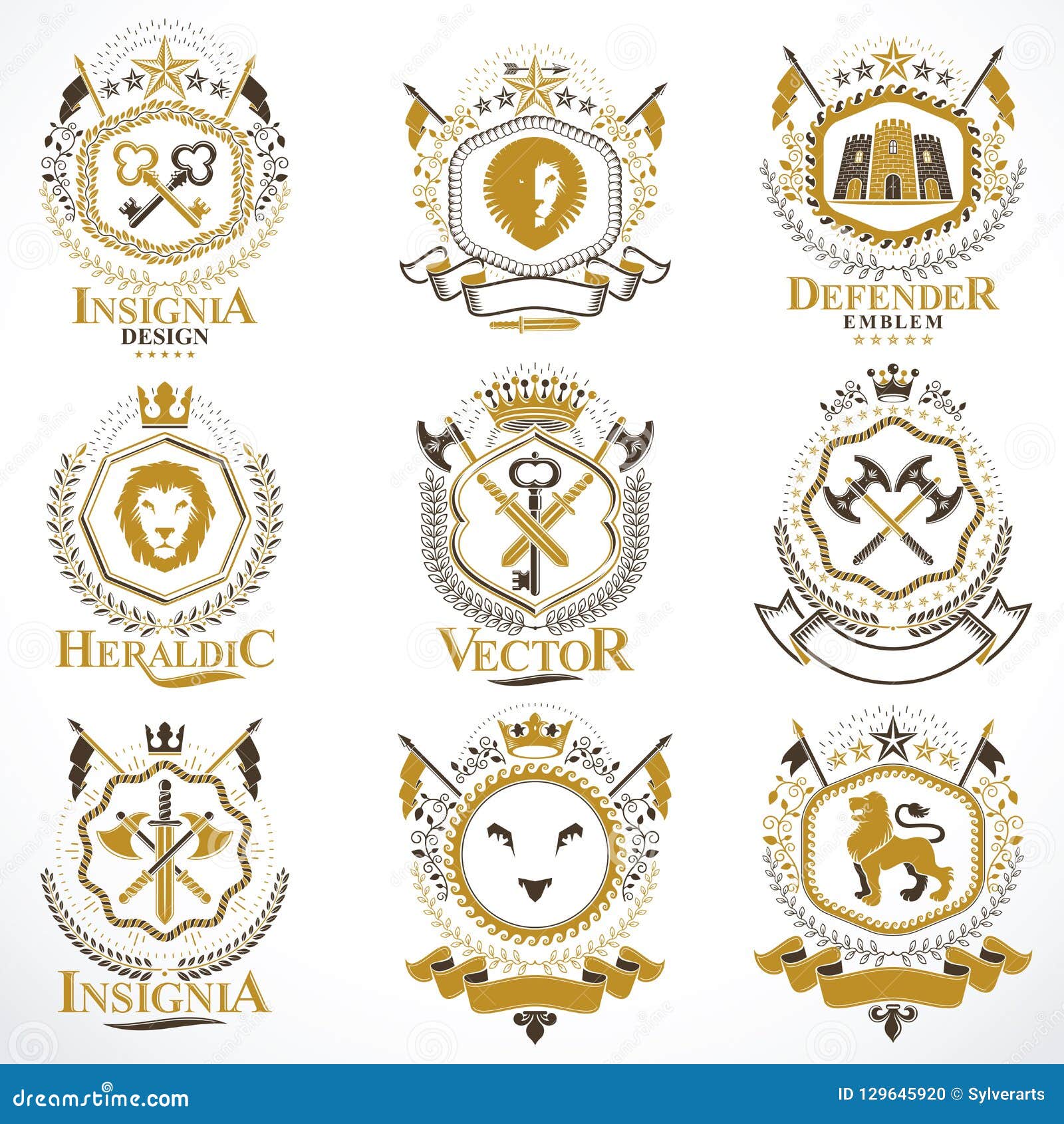 Vintage Decorative Heraldic Vector Emblems Composed with Element Stock ...