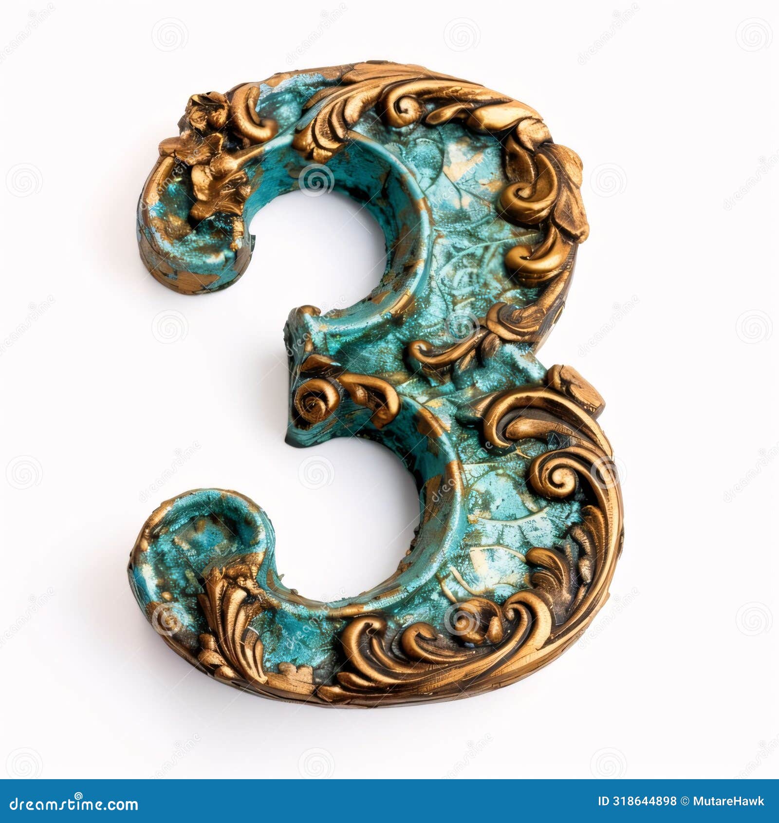 Vintage Decorative Number 3. 3D Render Isolated on White Background ...