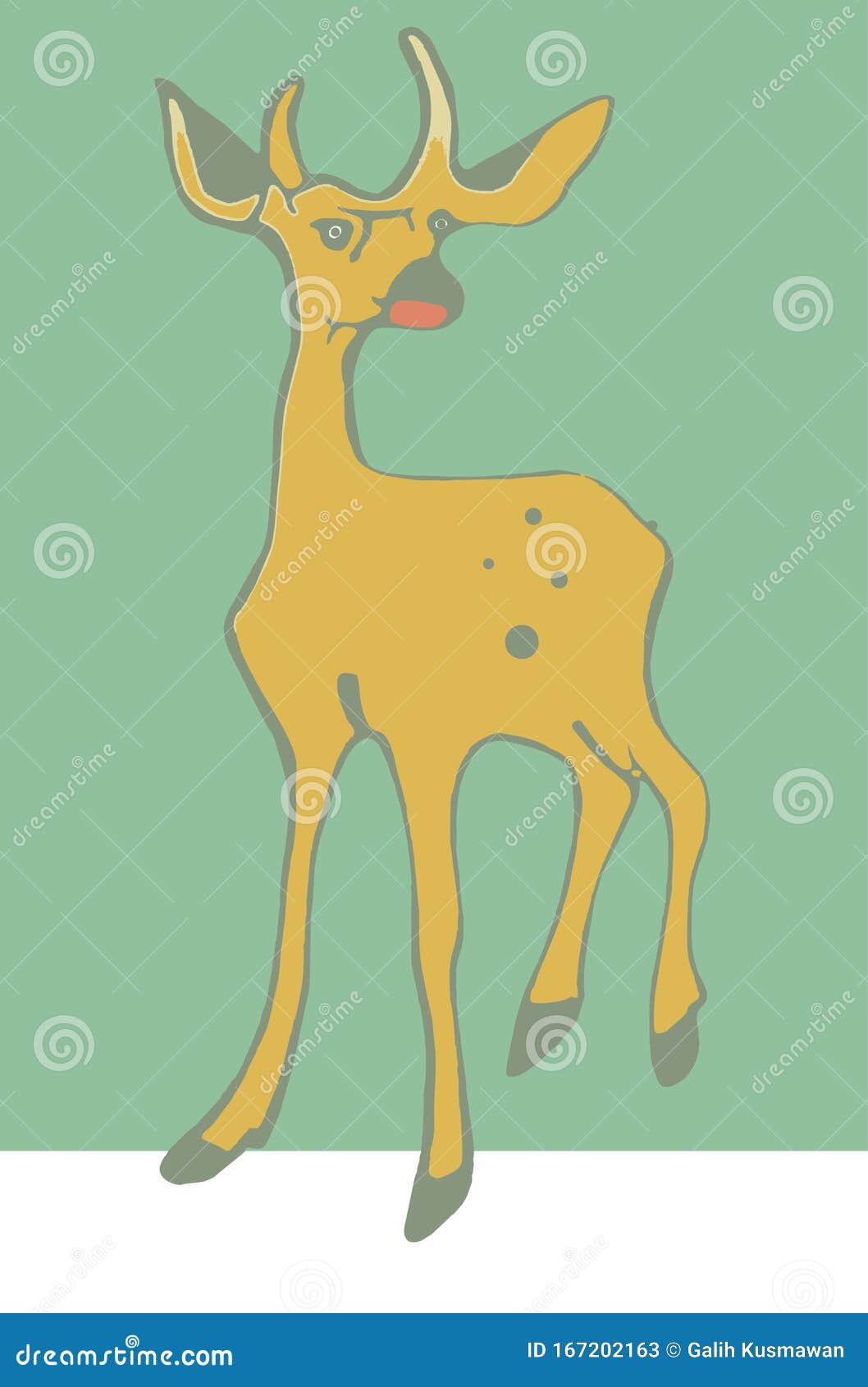 Beautiful Vintage Cartoon Illustration of Yellow Deer in Blue Retro ...