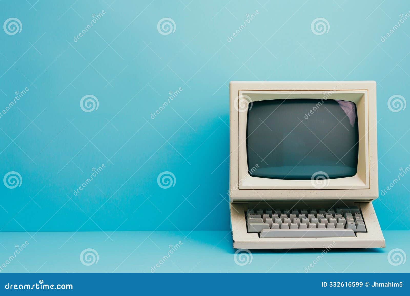 Vintage Computer on a Blue Background Stock Image - Image of digital ...