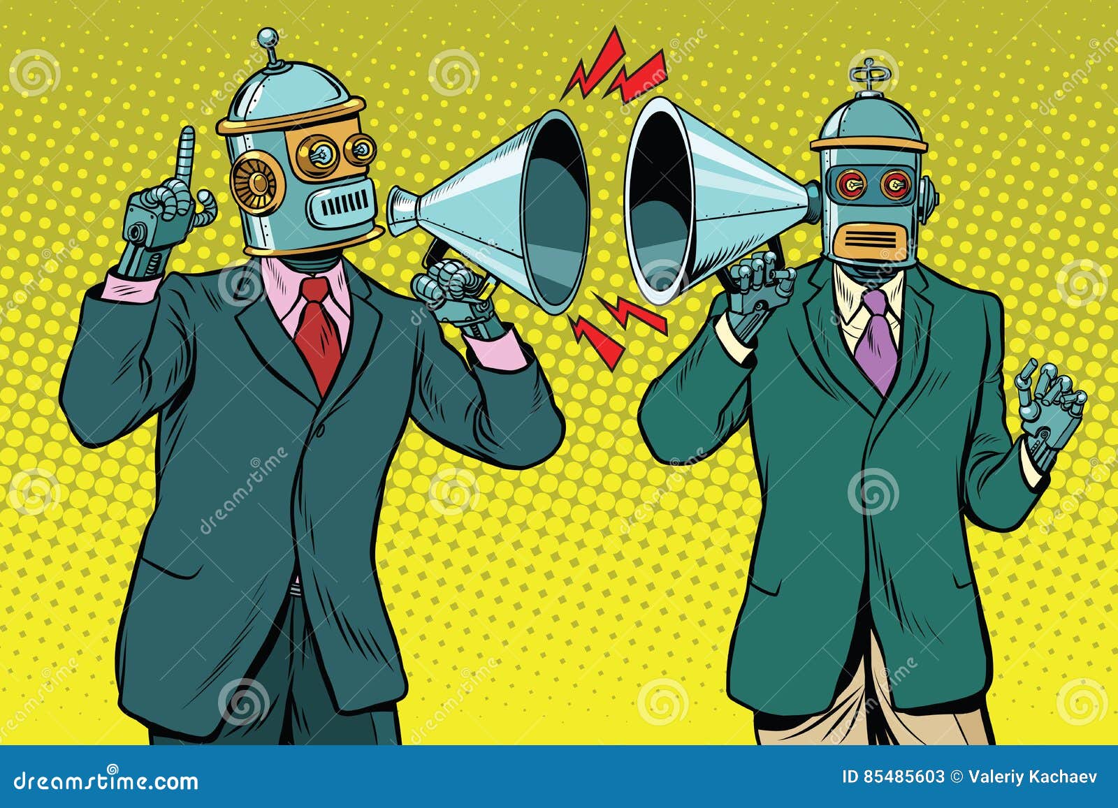 Vintage a Dialogue between Two Robots Stock Vector - Illustration of ...