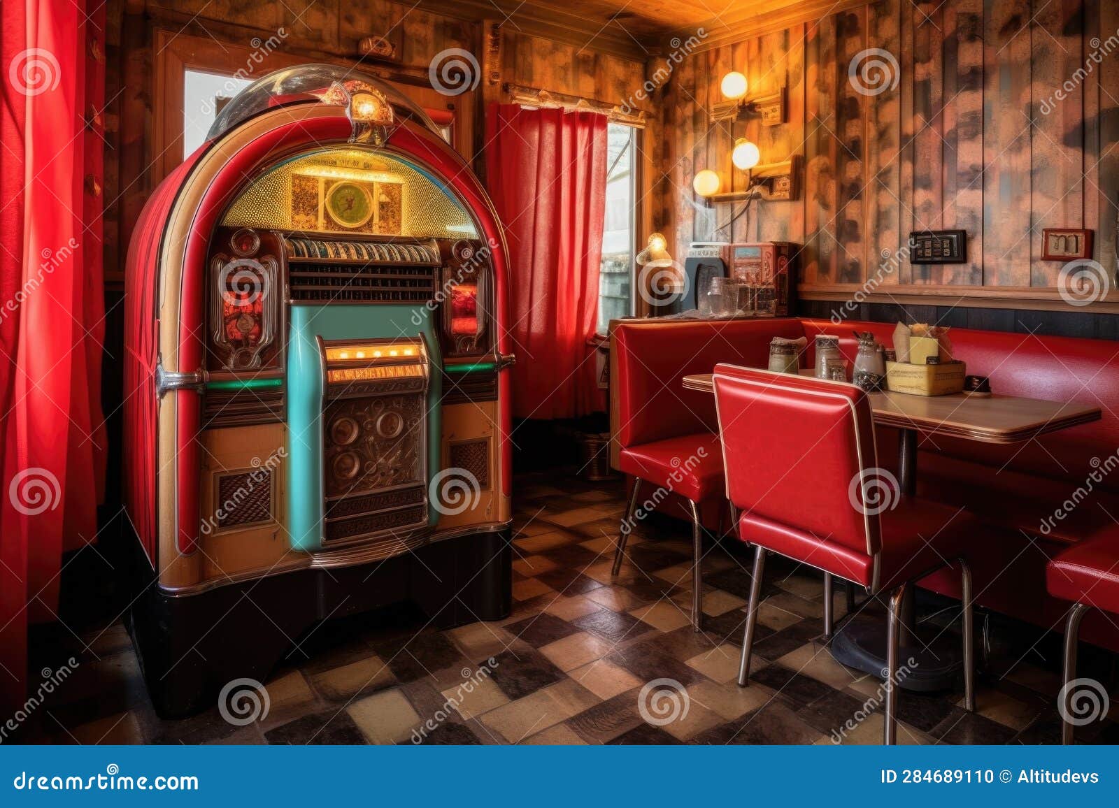 Vintage Diner Booth with Jukebox Selector on the Table Stock ...
