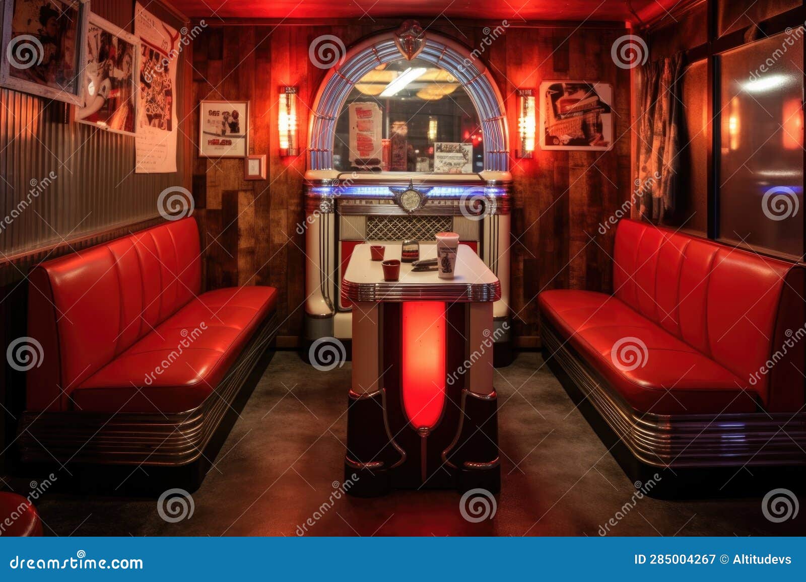Vintage Diner Booth with Jukebox on the Table Stock Illustration ...