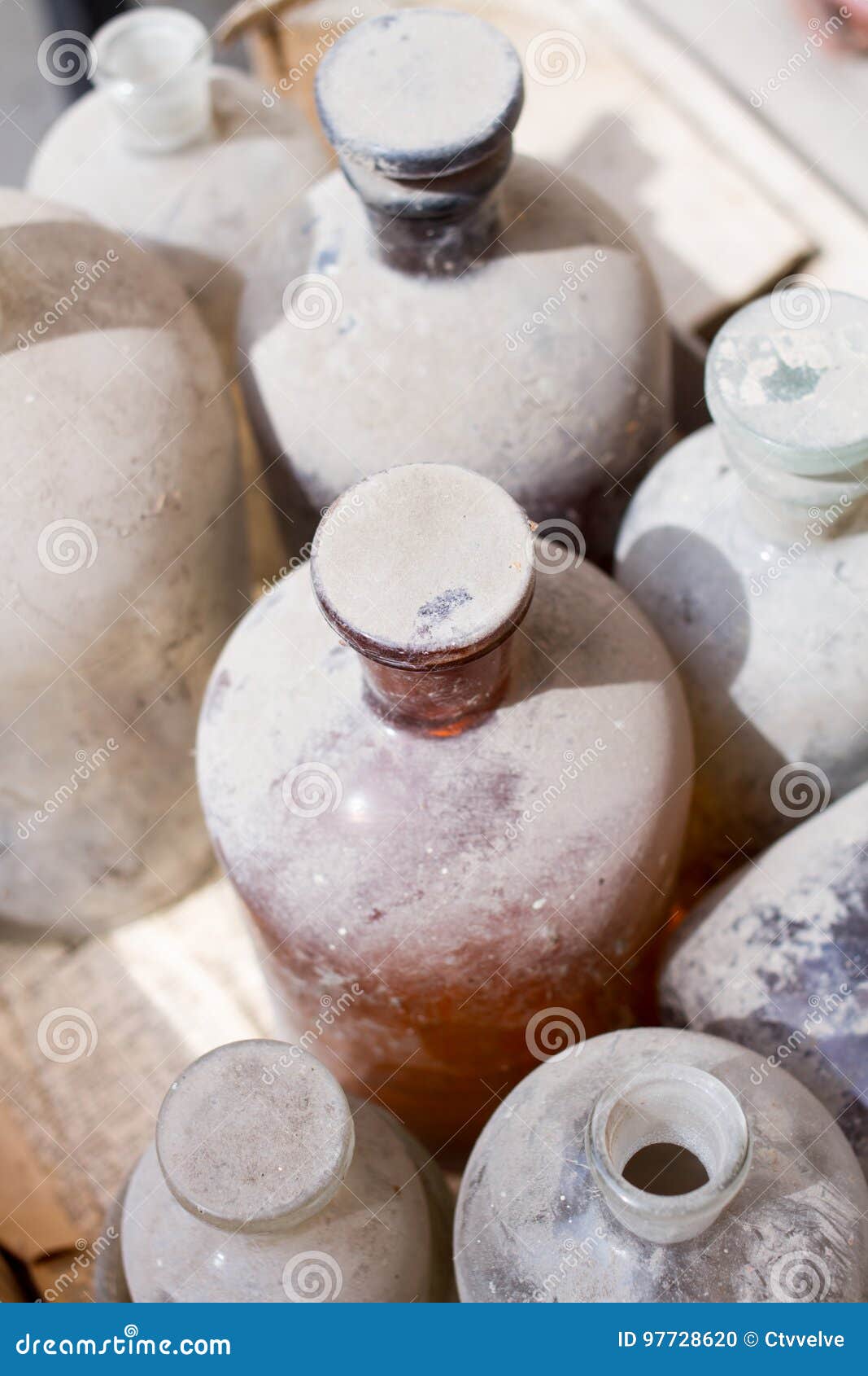 Vintage Dirty Glass Bottles Stock Photo - Image of beaker, chemical ...