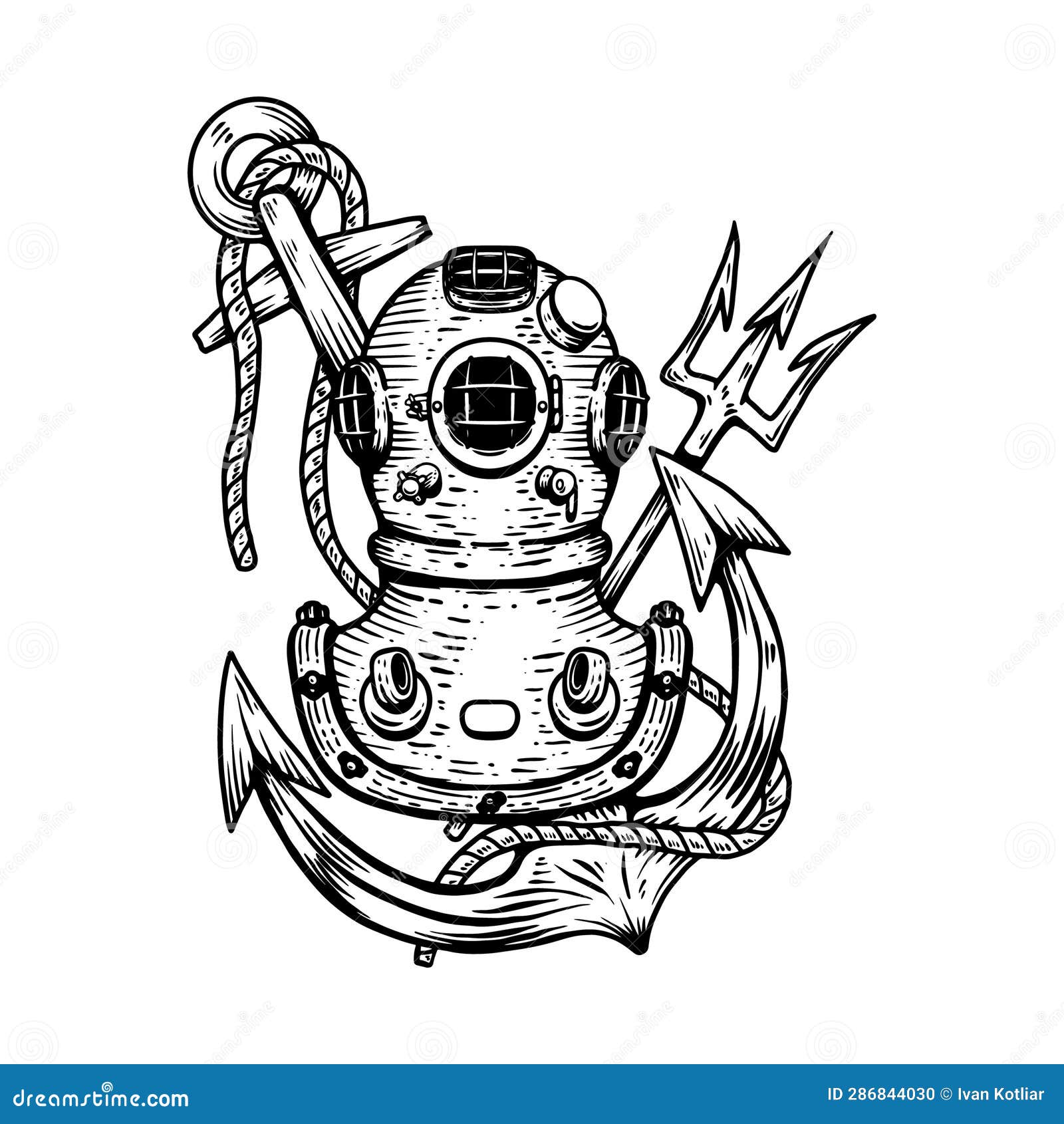 Vintage Diver Helmet With Anchor. Nautical Dive Helmet With Anchor ...