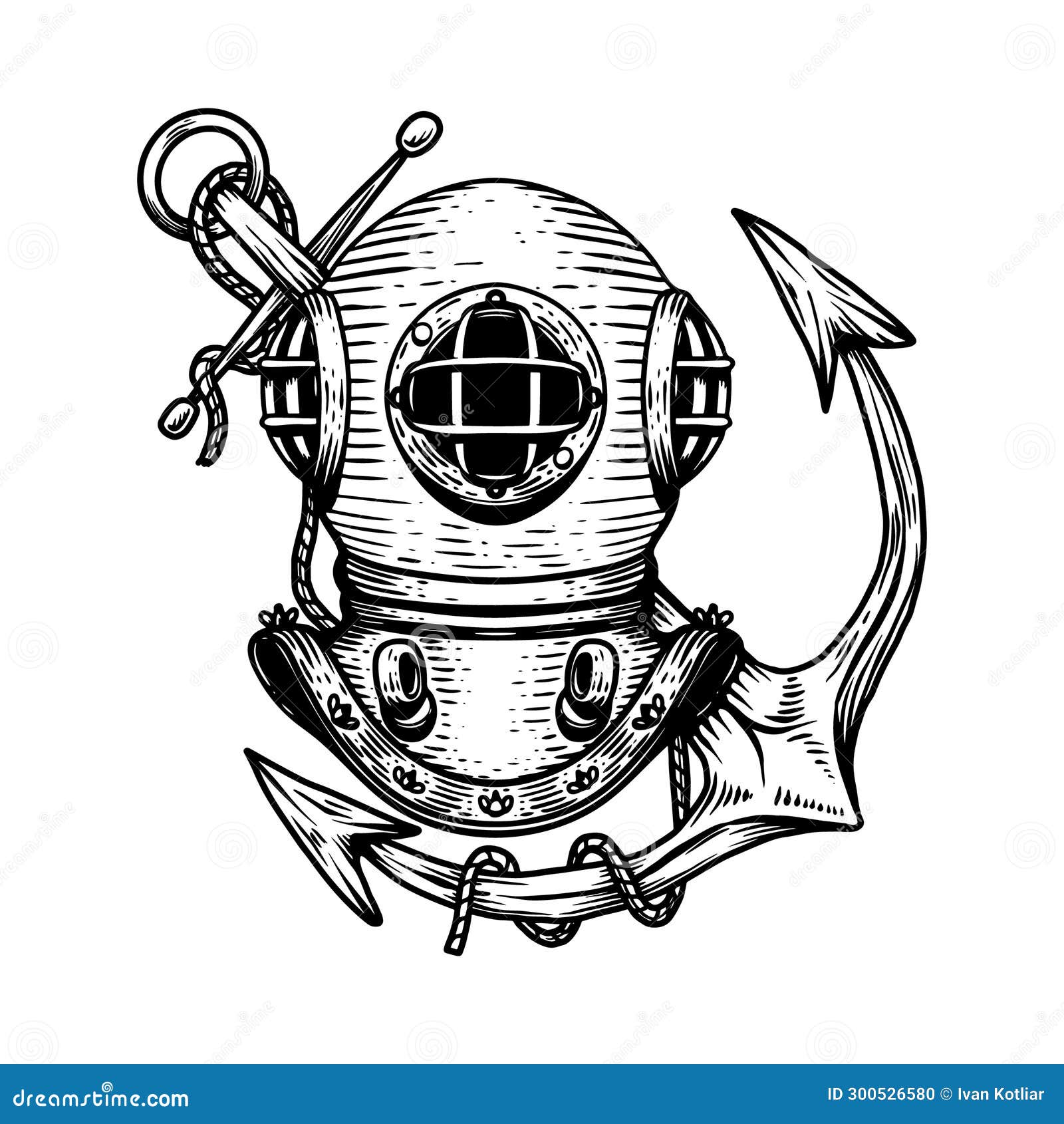 Vintage Diver Helmet with Anchor. Nautical Dive Helmet with Anchor ...