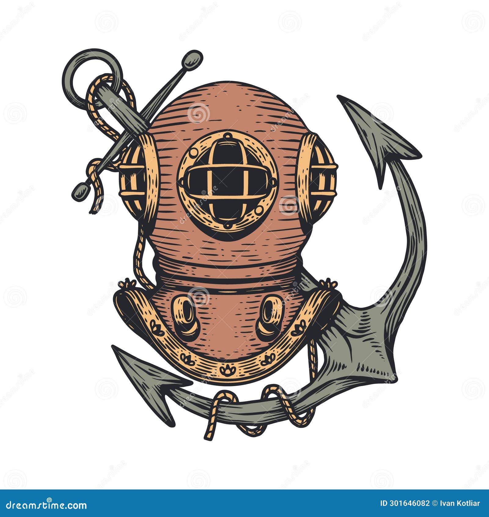 Vintage Diver Helmet with Anchor. Nautical Dive Helmet with Anchor ...