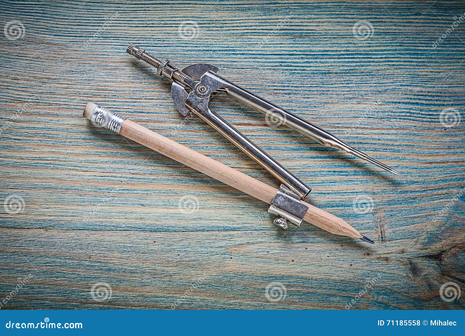 Vintage Divider Pencil on Wooden Board Construction Concept Stock Photo ...