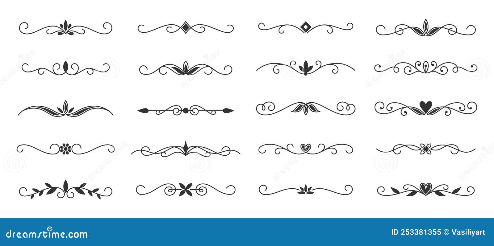 Vintage Divider Set Retro Line Text Page Separator Stock Vector ...