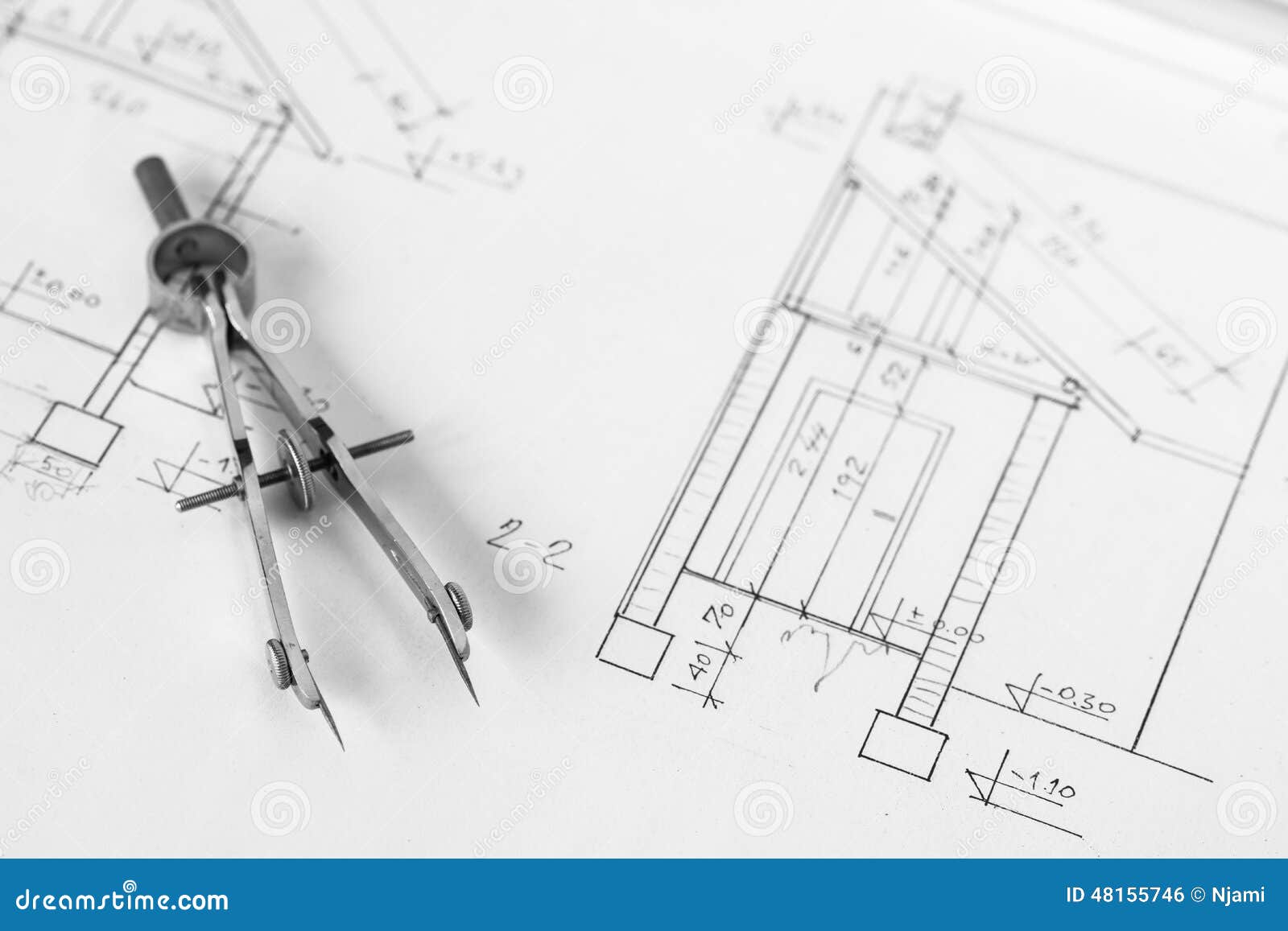 Vintage Divider on Technical Drawing Stock Photo - Image of plan ...