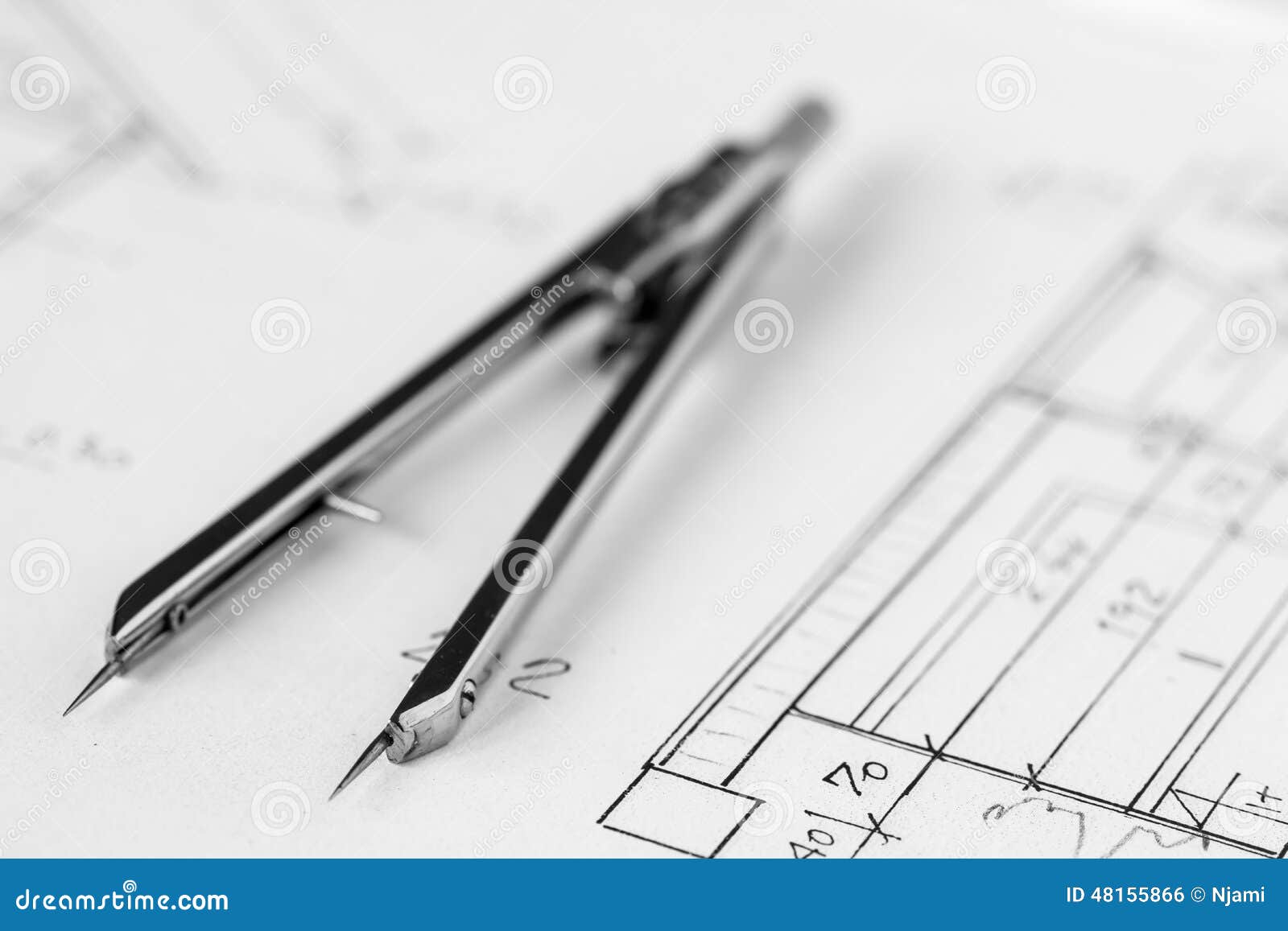 Vintage Divider on Technical Drawing Stock Photo - Image of notepad ...