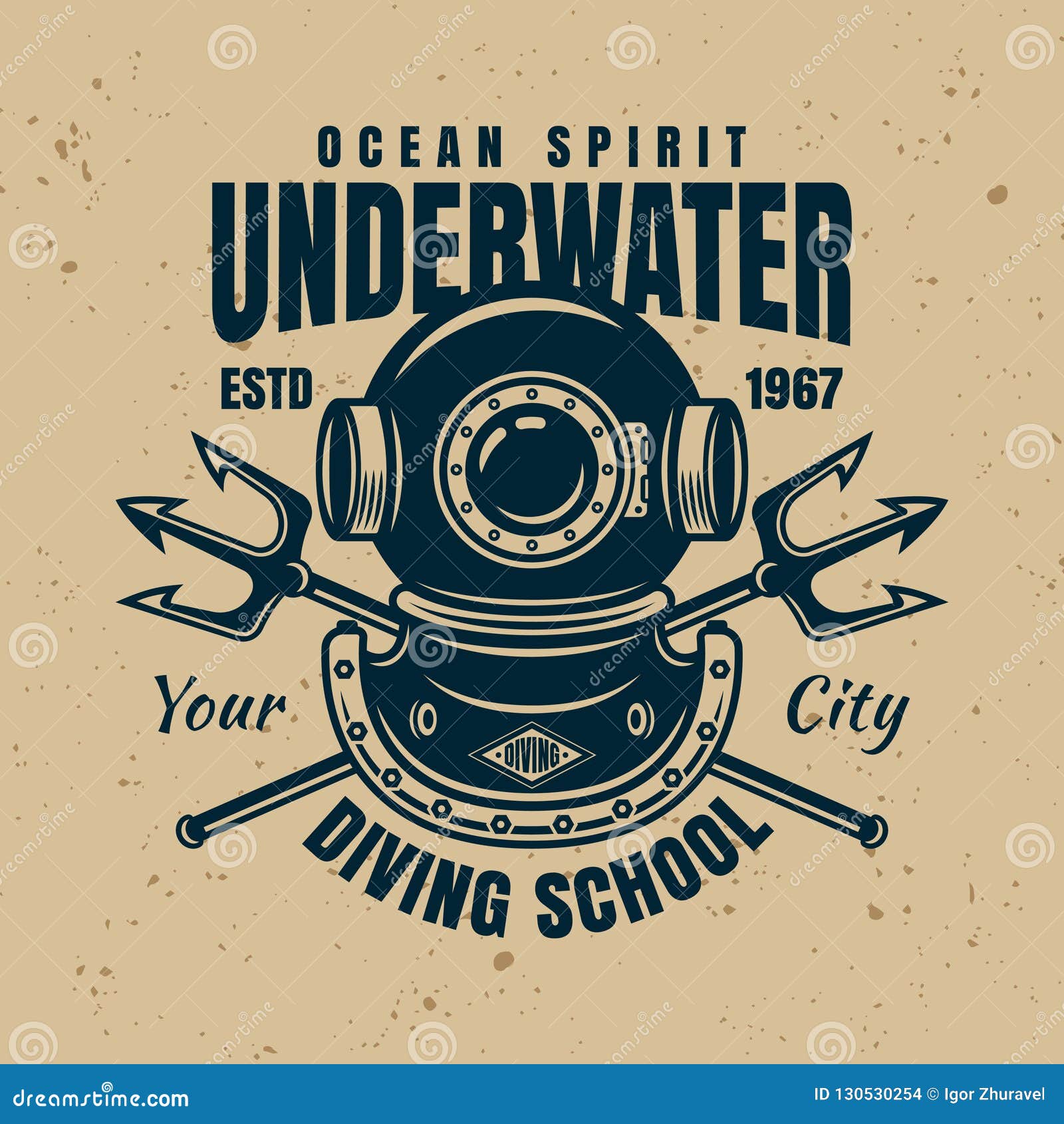 Vintage Diving Helmet Vector Emblem Template | CartoonDealer.com #130530254