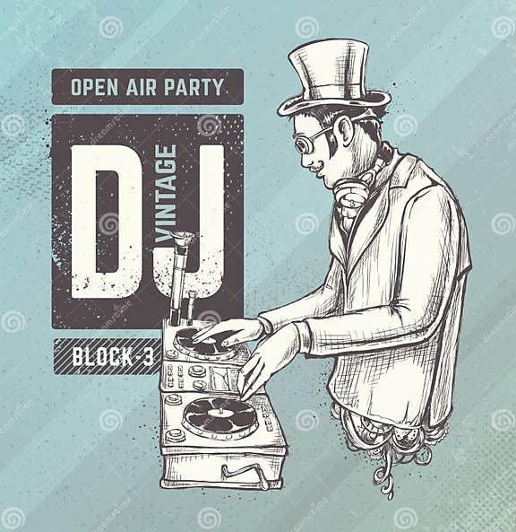 Vintage DJ ilustração do vetor. Ilustração de vetor, estilo - 72526403