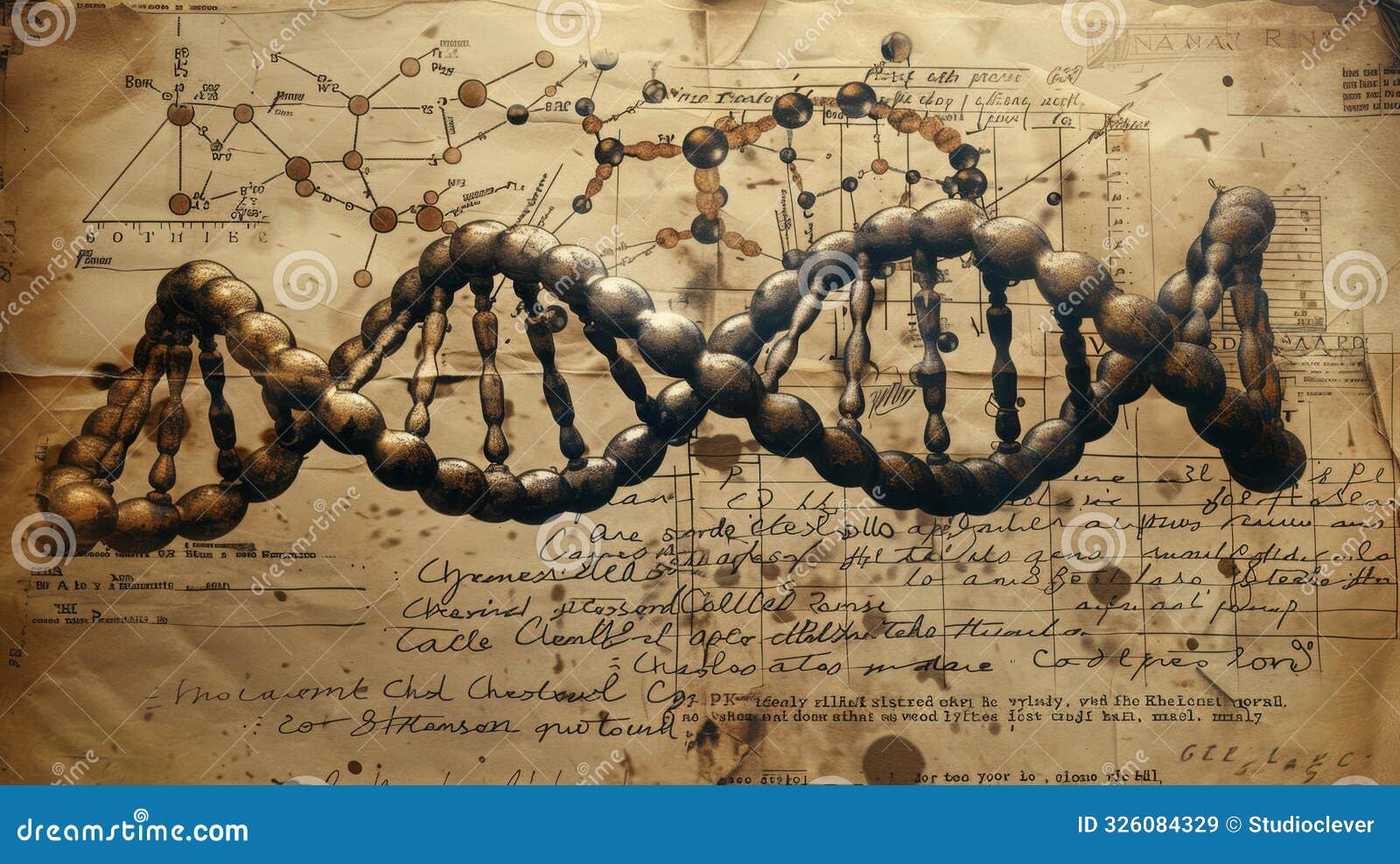 Vintage DNA Diagram with Molecular Structure - Generative AI Stock ...