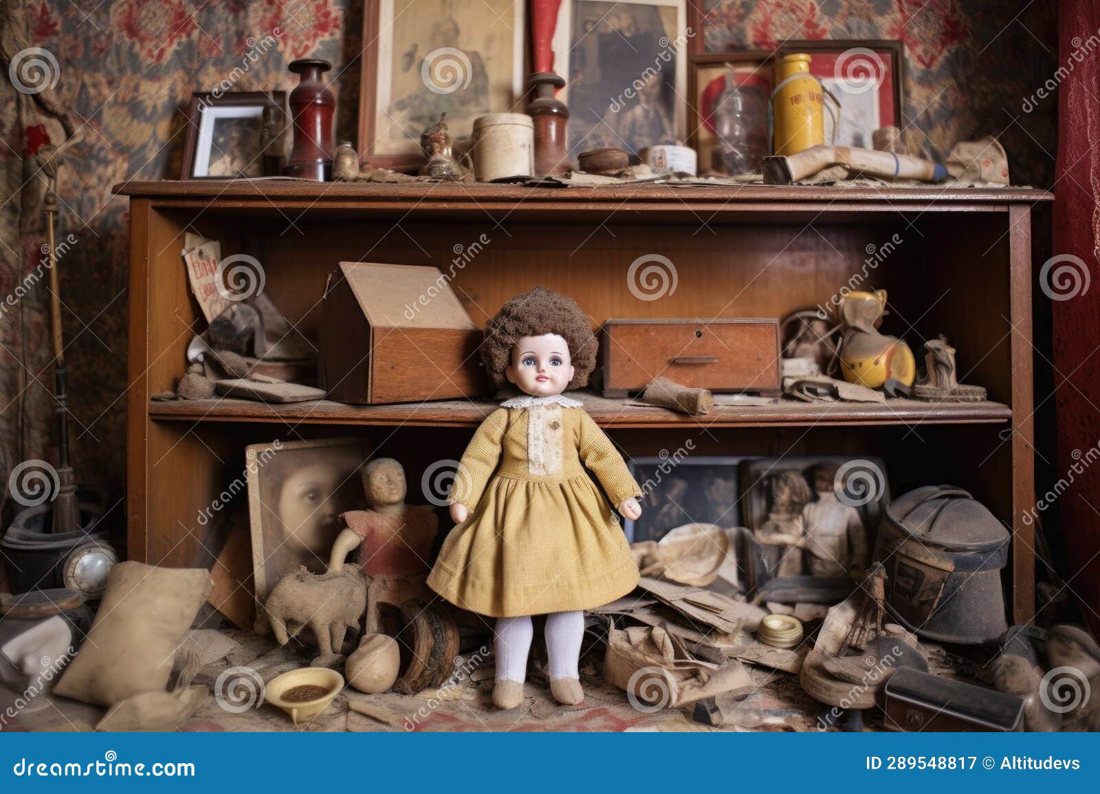 Vintage Doll with Missing Limbs among Other Attic Treasures Stock Image ...